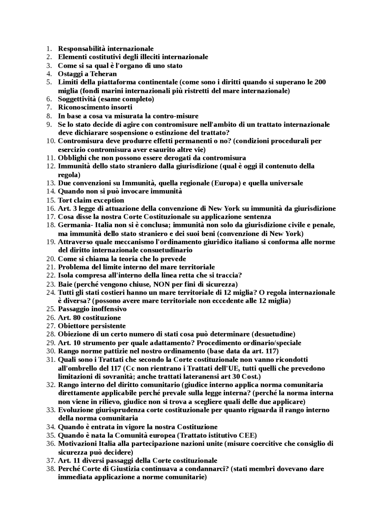 Domande Esame Diritto Internazionale Docsity