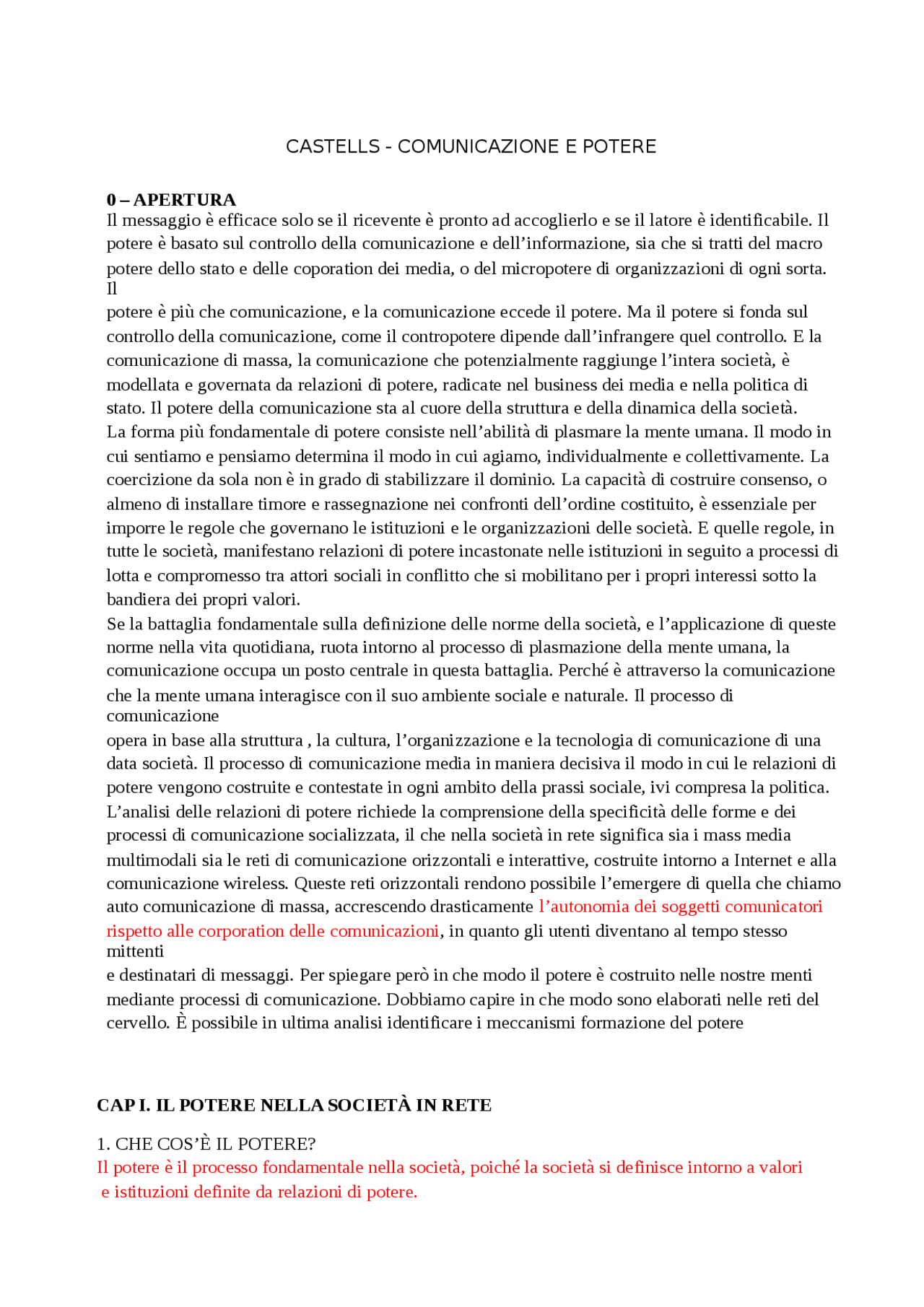 Castells Comunicazione E Potere Docsity