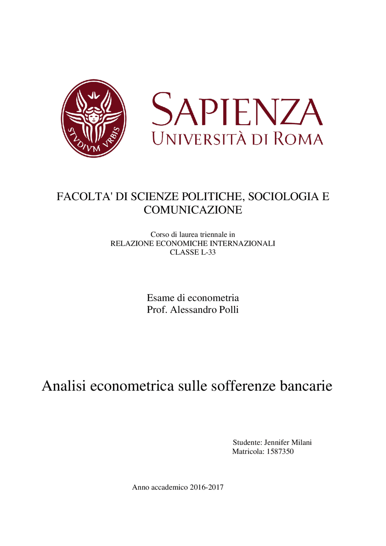 Tesina Di Econometria Docsity