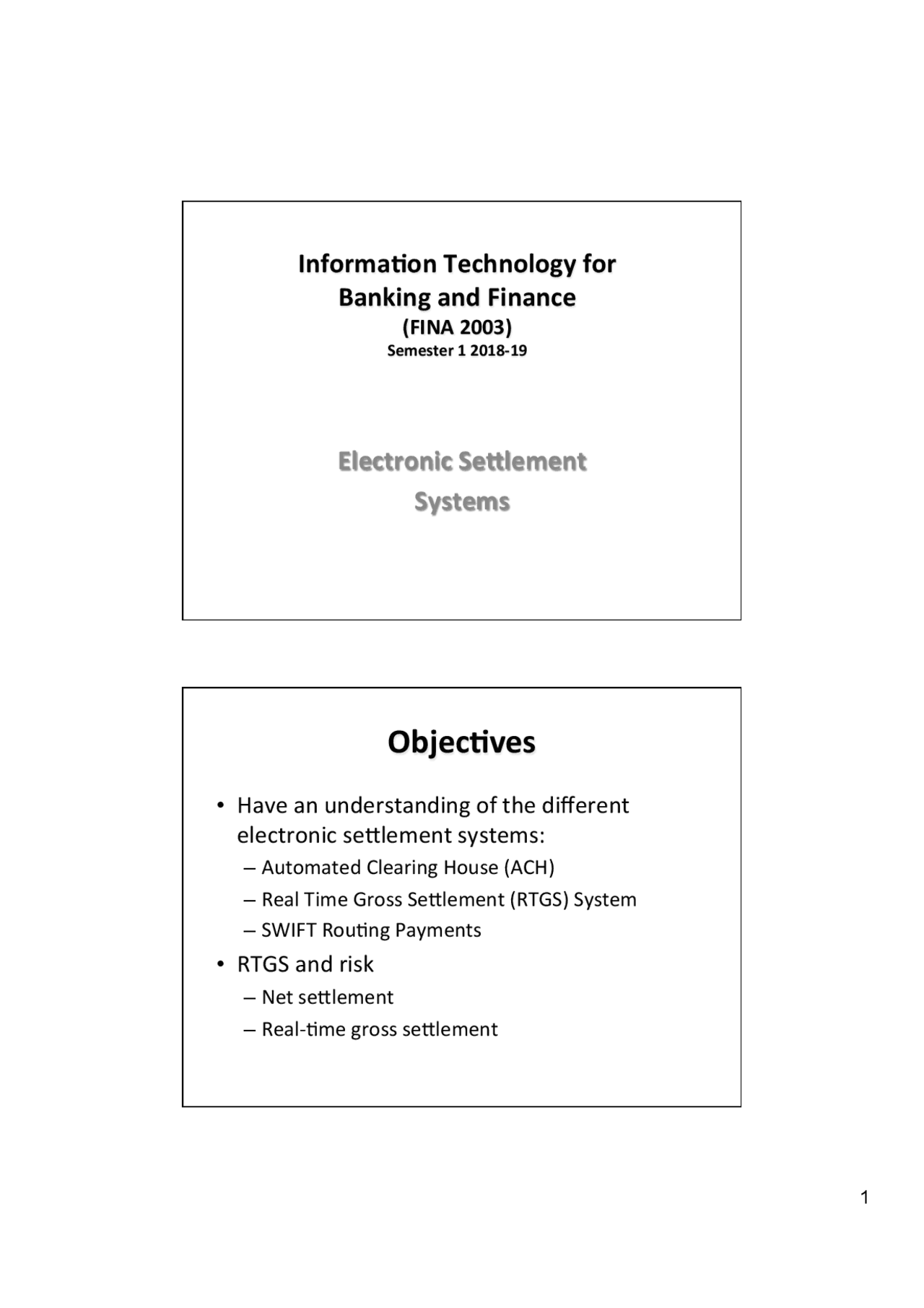 Electronic Settlement Systems - Docsity