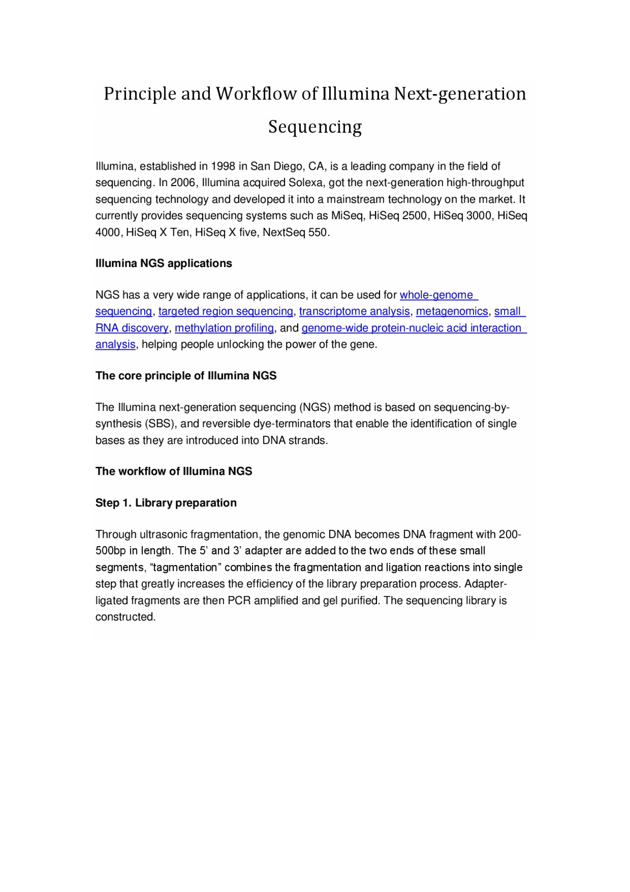 Principle and Workflow of Illumina Next-generation Sequencing | Slides ...