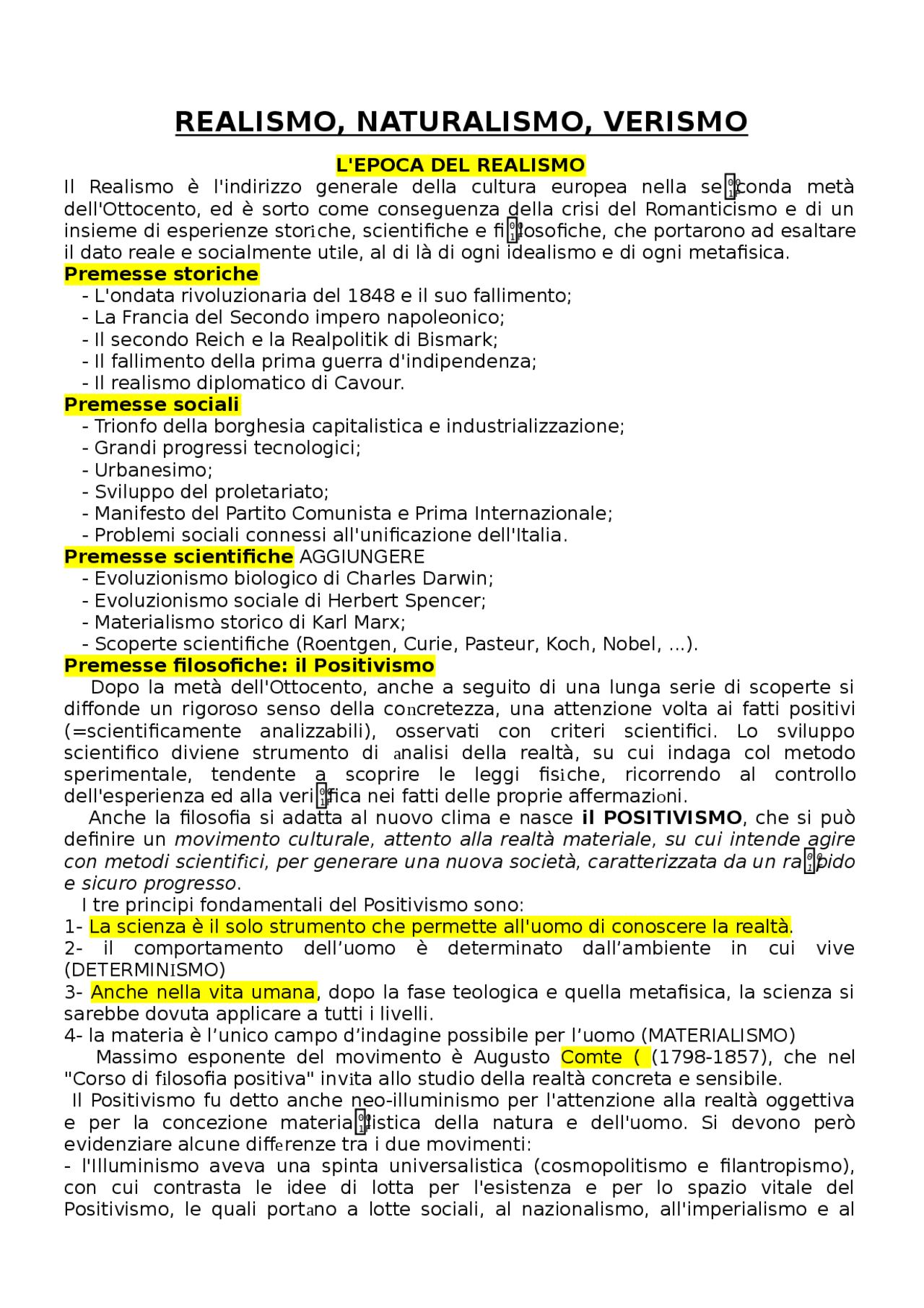 Riassunto su verismo, naturalismo e verismo - Docsity