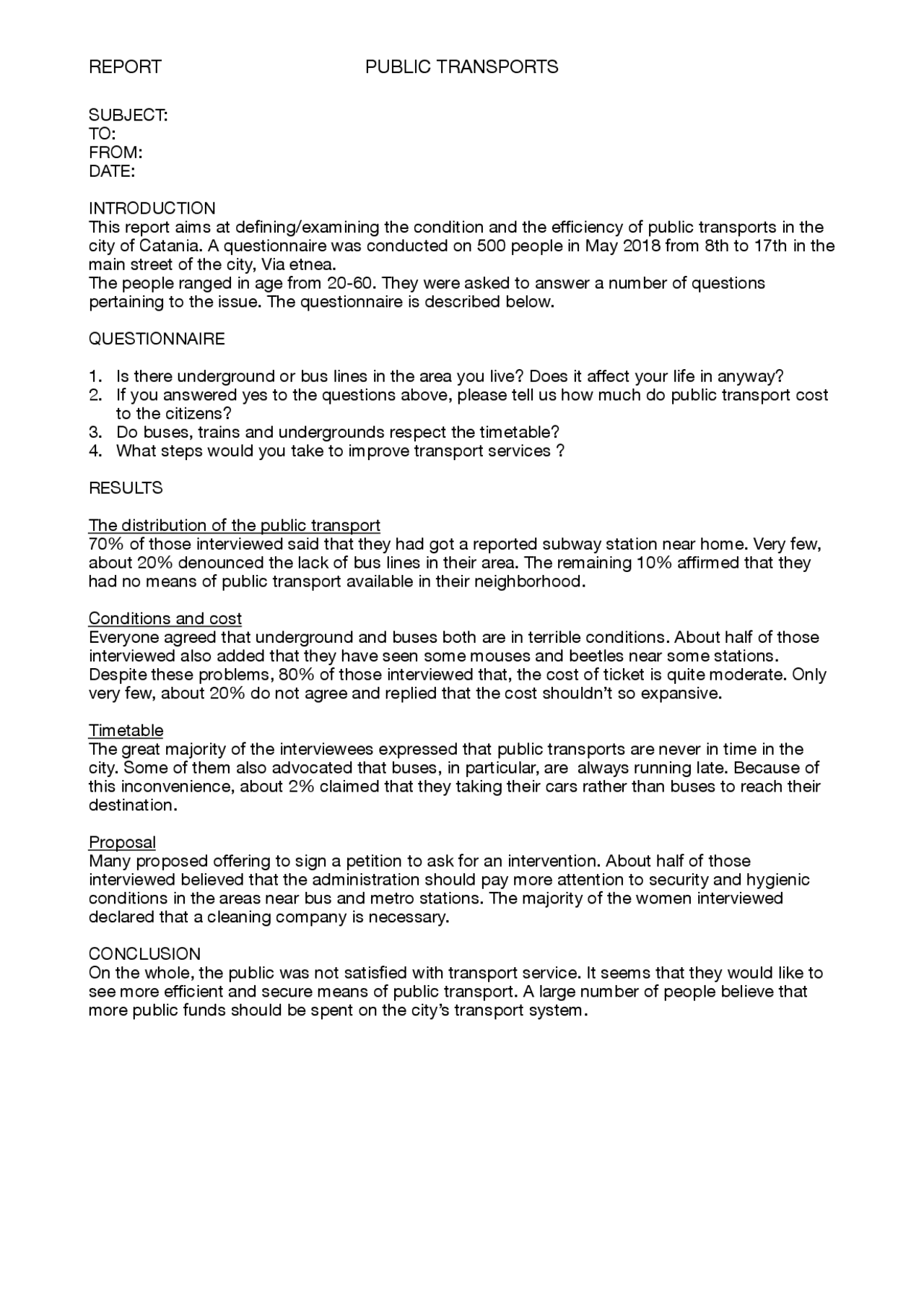 ESEMPIO REPORT C1 - TRASPORTI PUBBLICI - Docsity