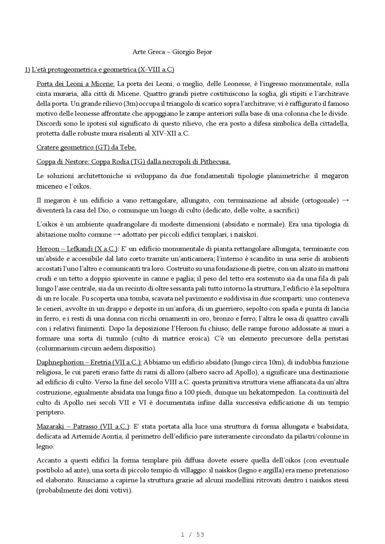 Arte Greca Giorgio Bejor Docsity