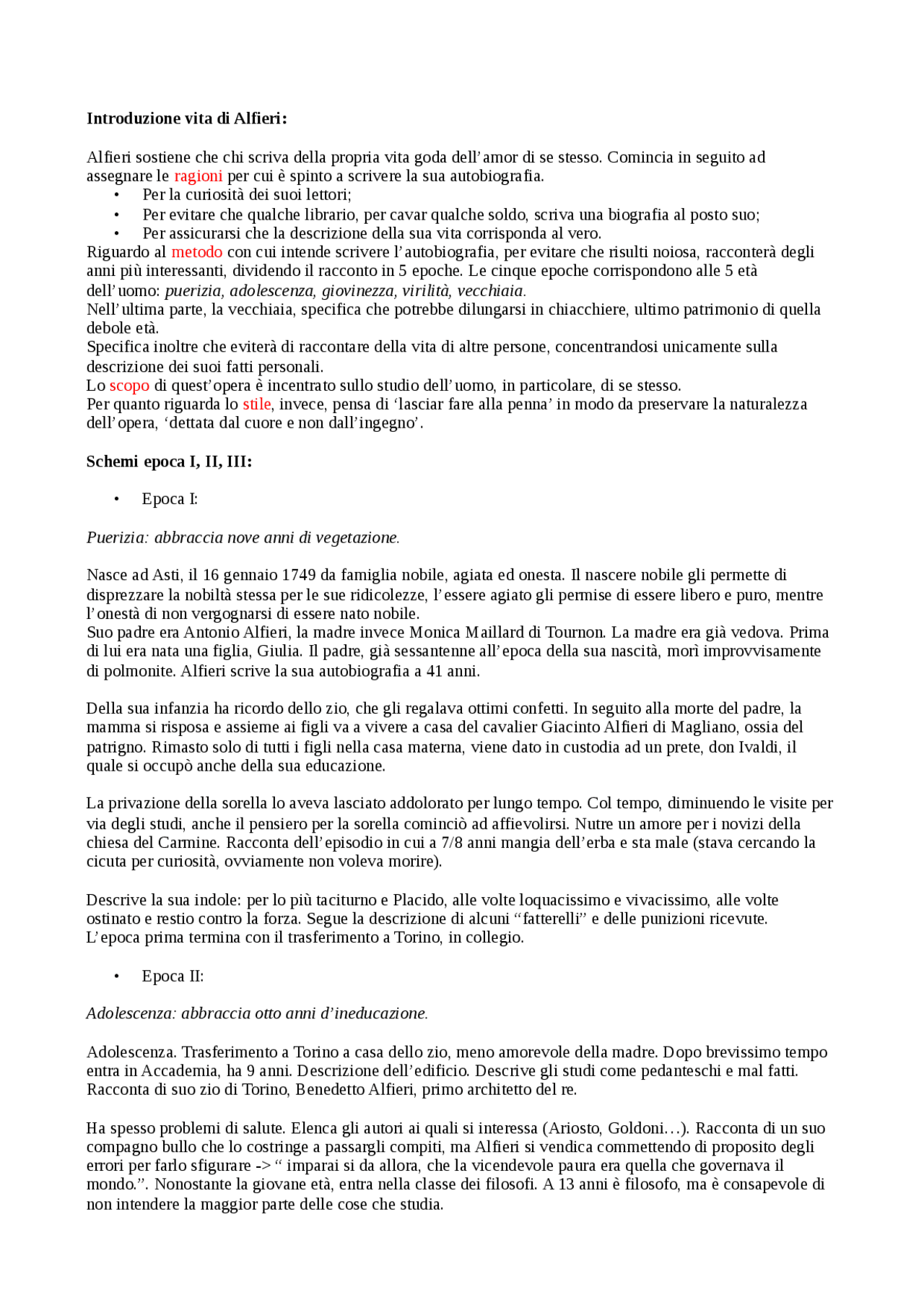 Riassunto Romanzo Vita” Di Alfieri Docsity