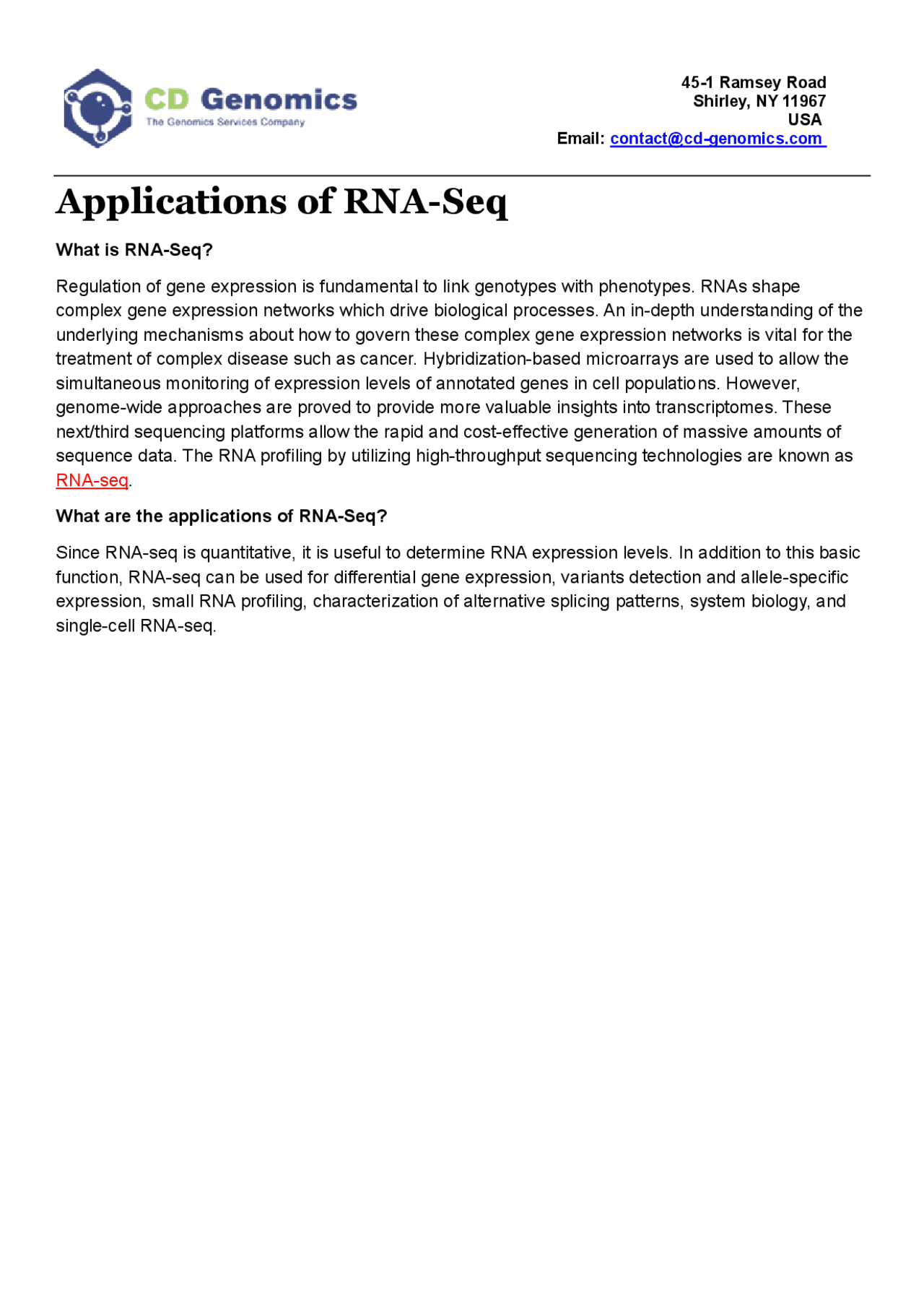 Applications Of Rna Seq Docsity