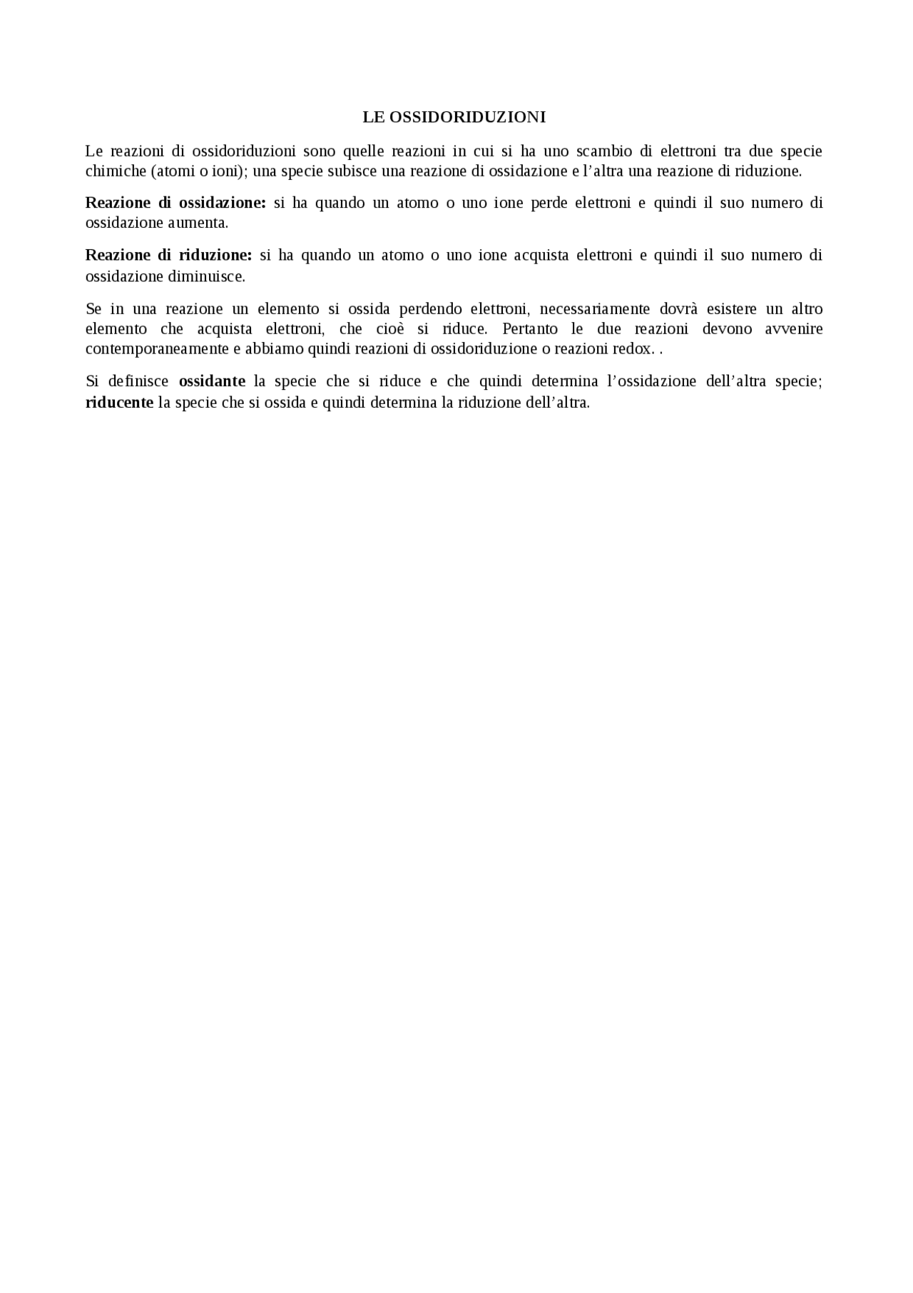 Le Ossidoriduzioni In Breve Docsity