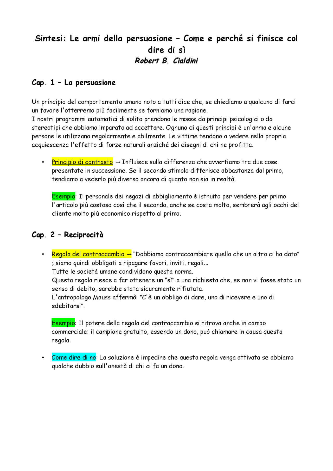 Le Armi Della Persuasione Cialdini Sintesi Del Libro Completo Docsity