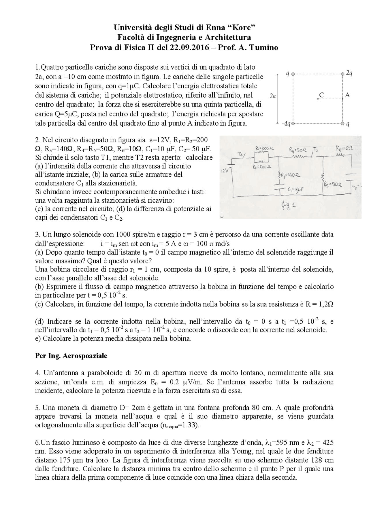 1 Testi Compiti Desame Di Fisica Ii Docsity
