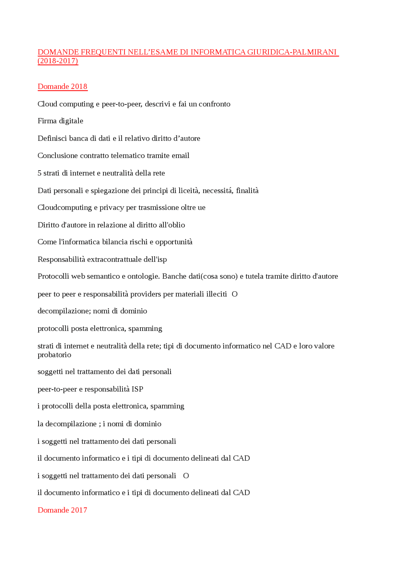 Domande Esame Informatica Giuridica Palmirani Docsity