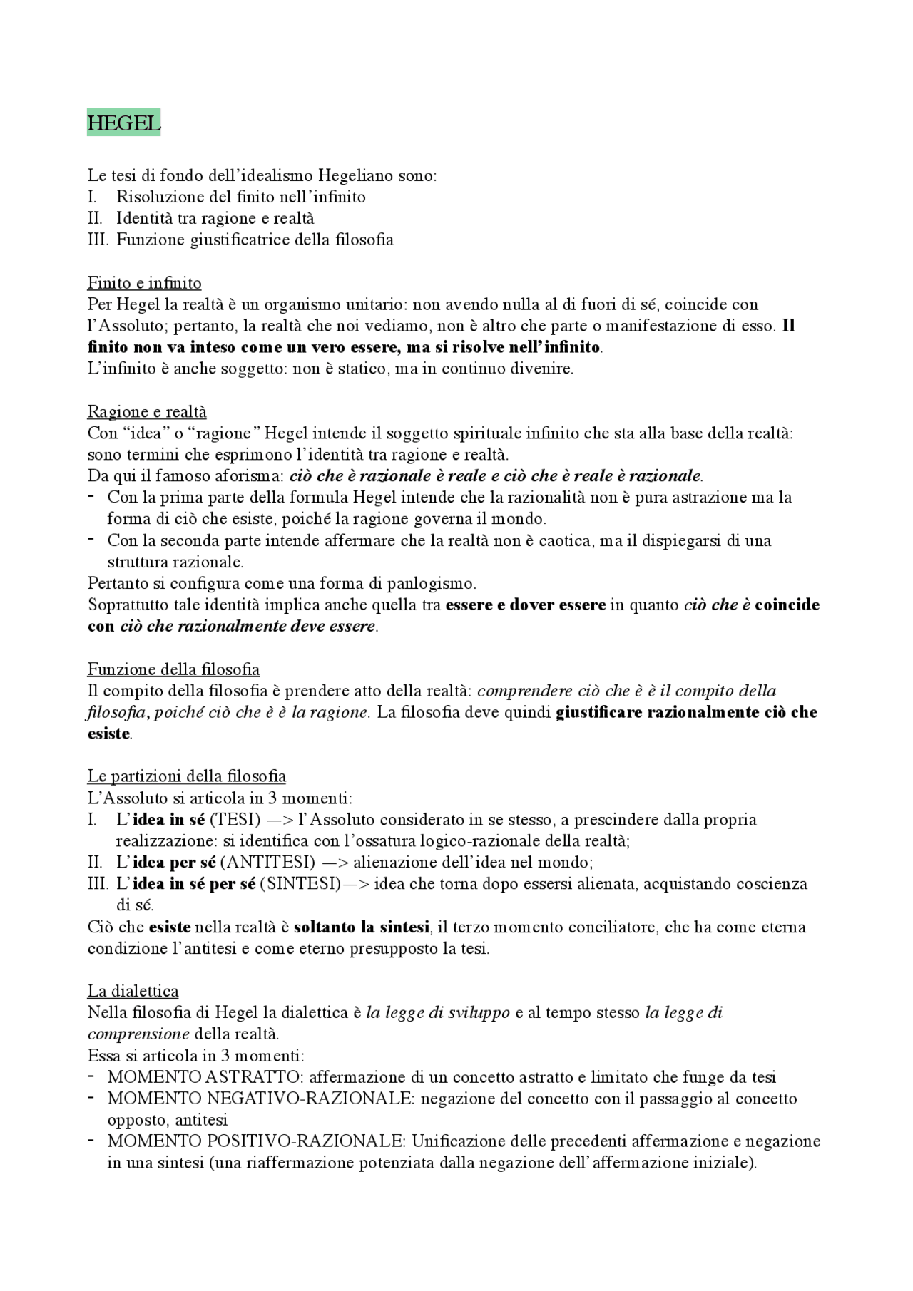 Appunti Completi Su Hegel Appunti Di Filosofia Docsity