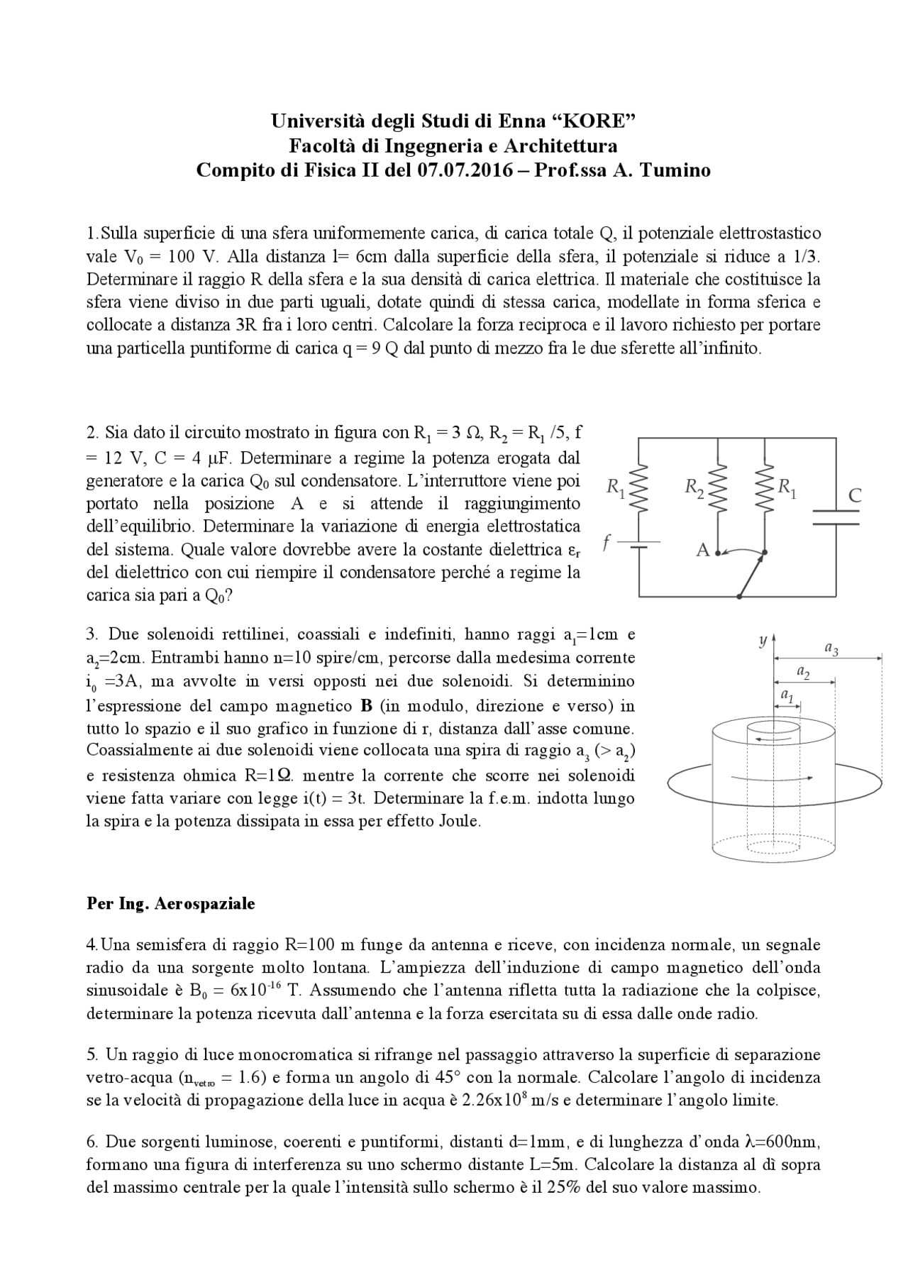 2 Testi Compiti Desame Di Fisica Ii Docsity