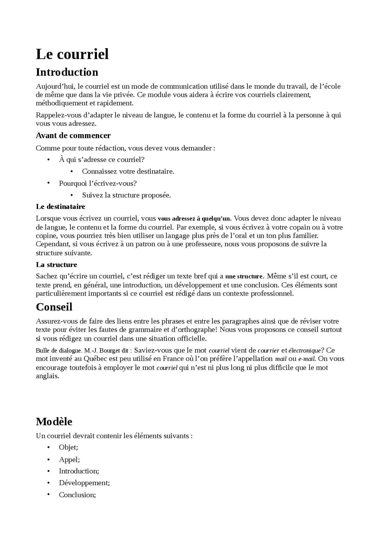 le courriel (scrivere una mail in francese) | Appunti di Francese | Docsity