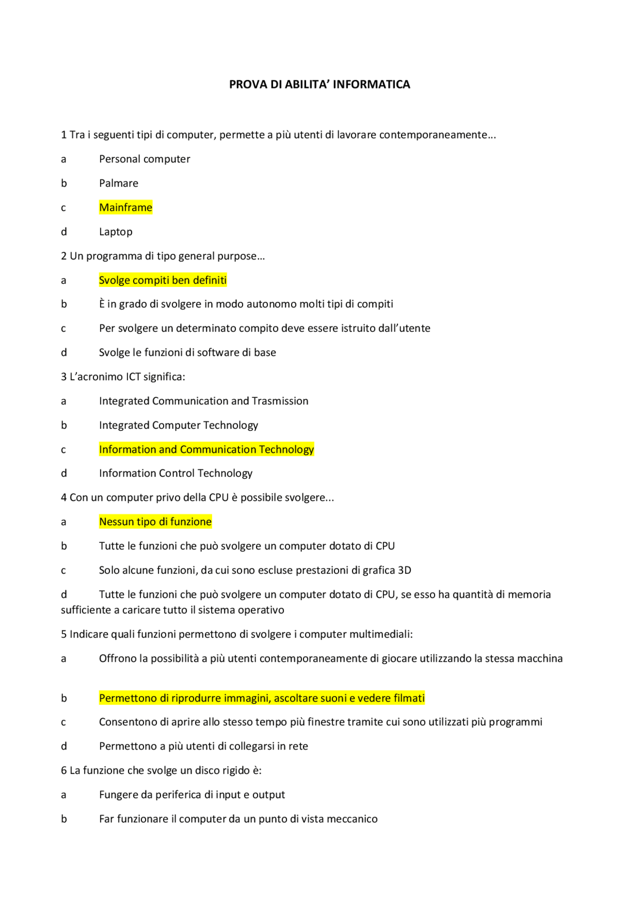Prova Di Abilita Informatica Docsity