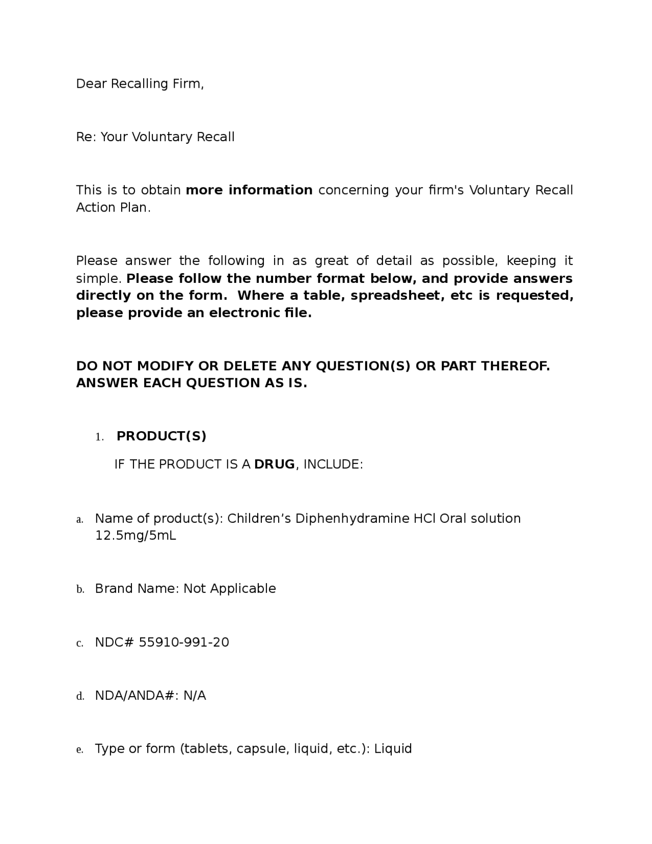 Recall questionnaire - Docsity