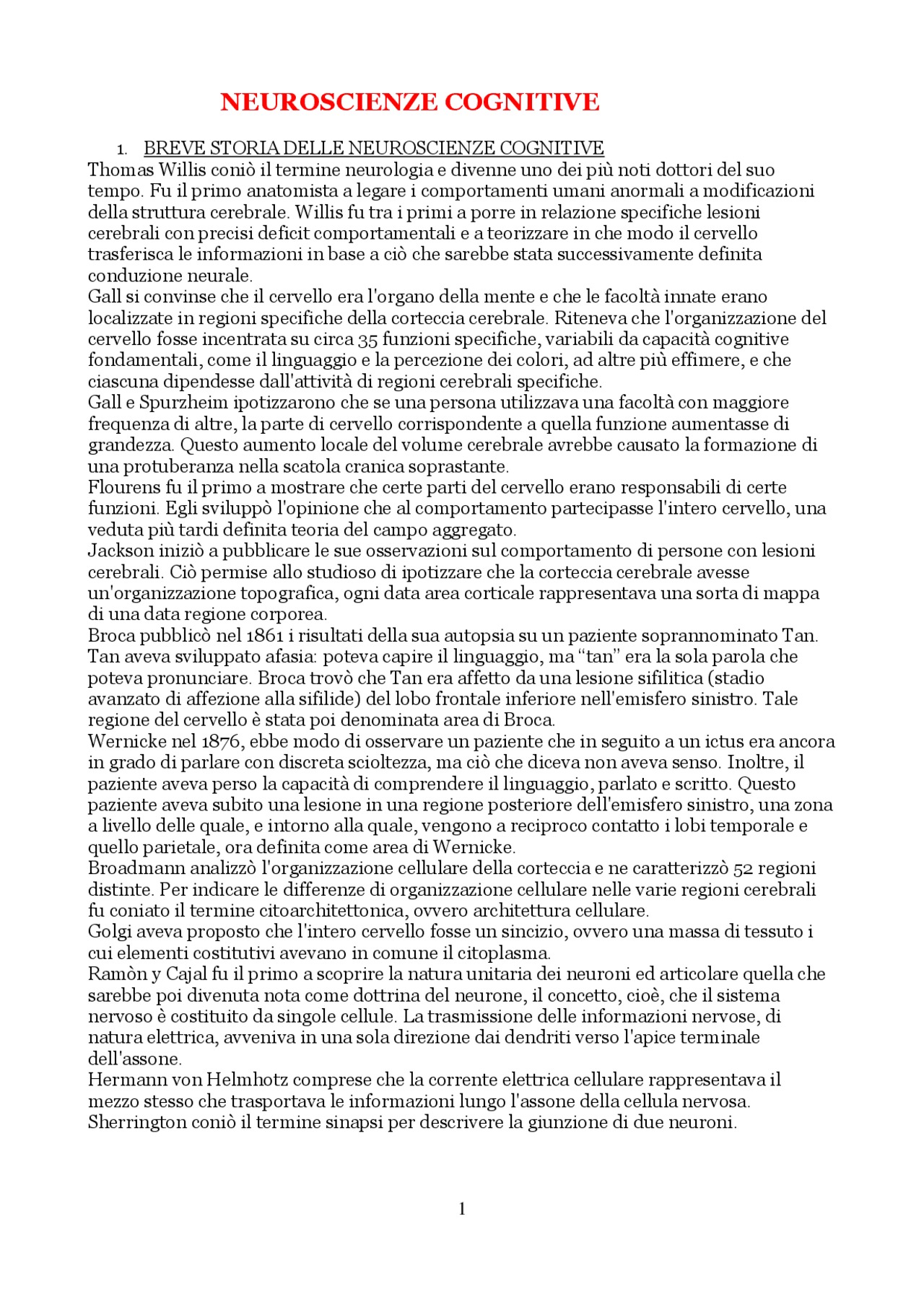 Neuroscienze Cognitive Docsity
