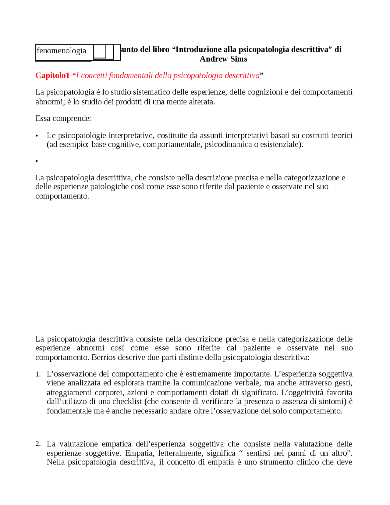 Riassunto Esame Psicopatologia Prof Stanghellini Docsity
