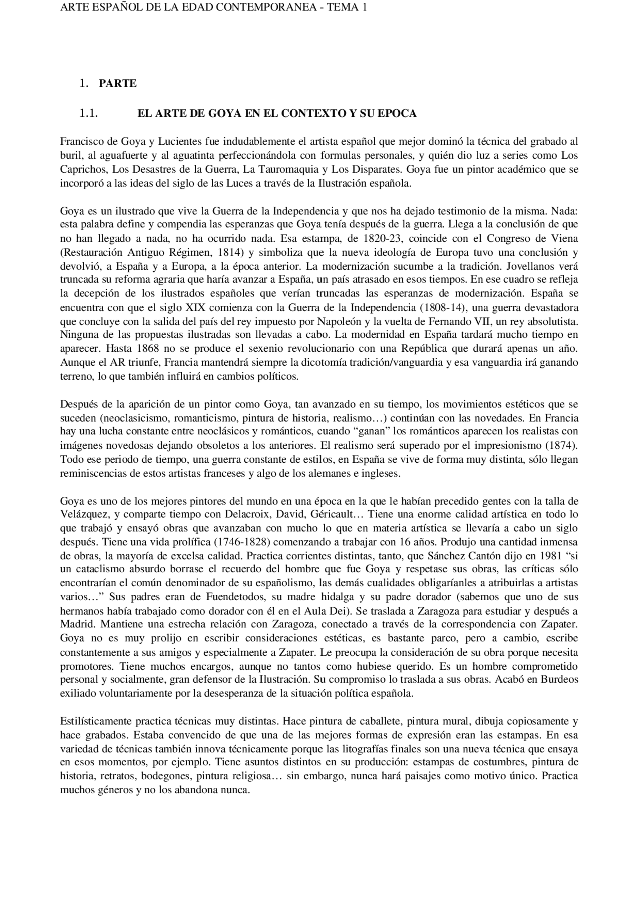 Tema 1 la pintura de Goya - Docsity