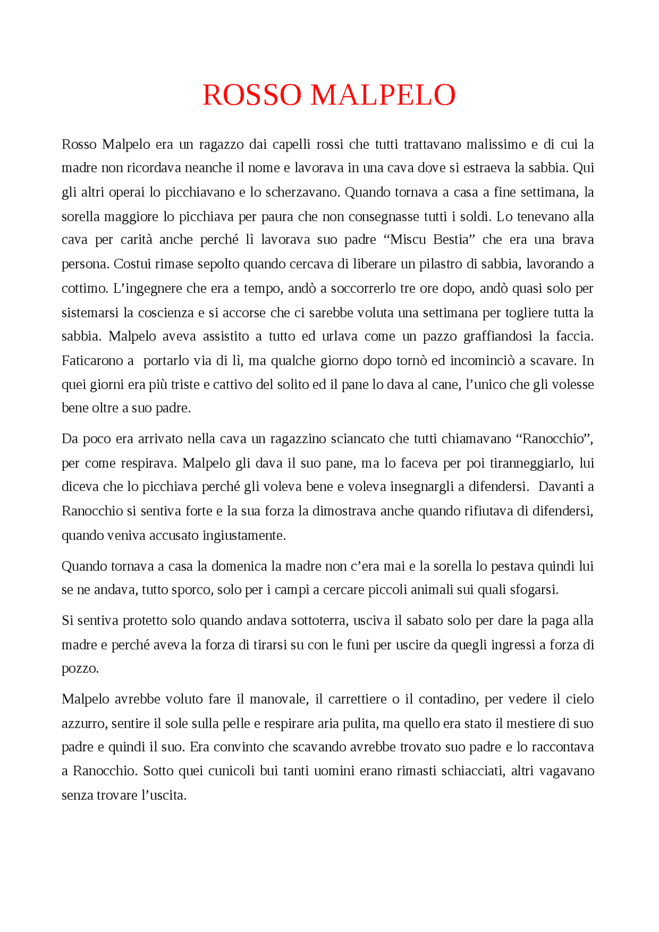 Rosso Malpelo Di Verga Docsity