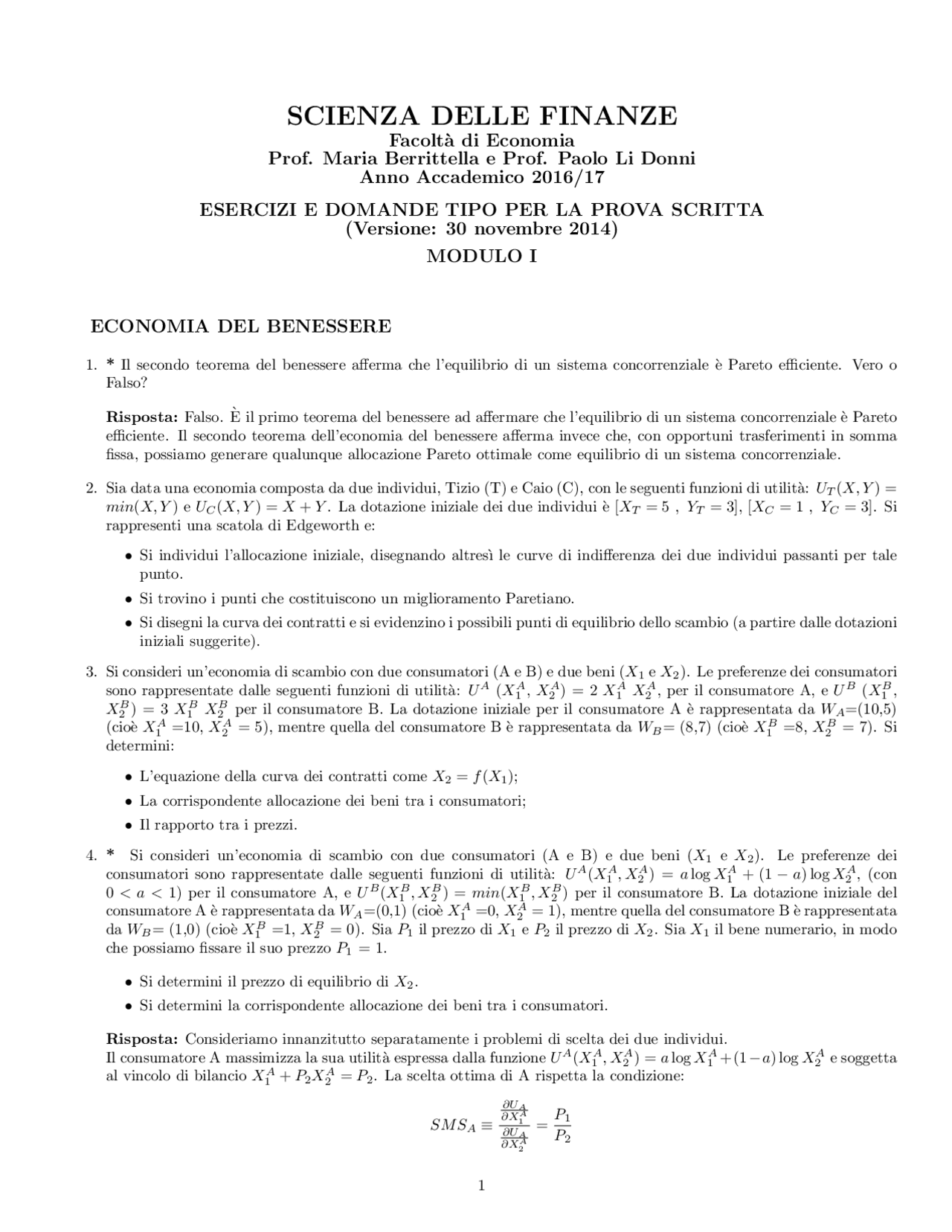 Modulo Desami Primo Esercizi Di Finanza Docsity