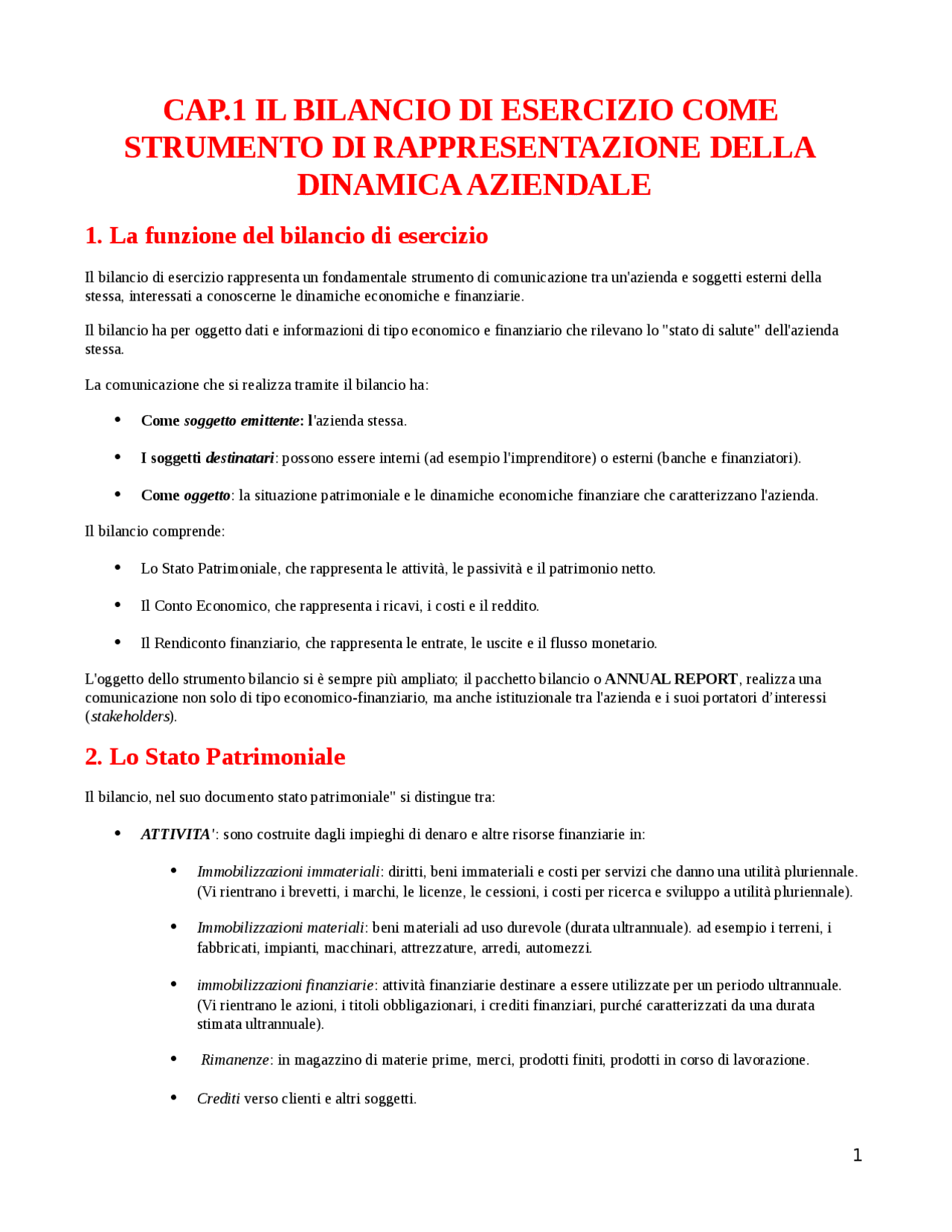 Riassunto Di Elementi Di Bilancio E Di Management Volume 1 Docsity
