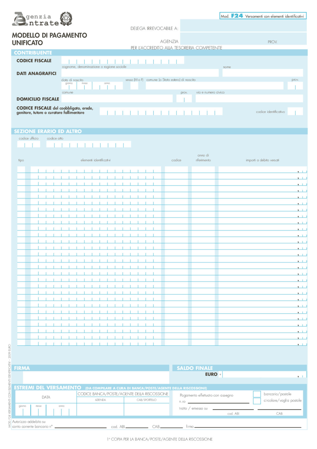 Modello f24 elementi identificativi e modello f23 editabili - Docsity