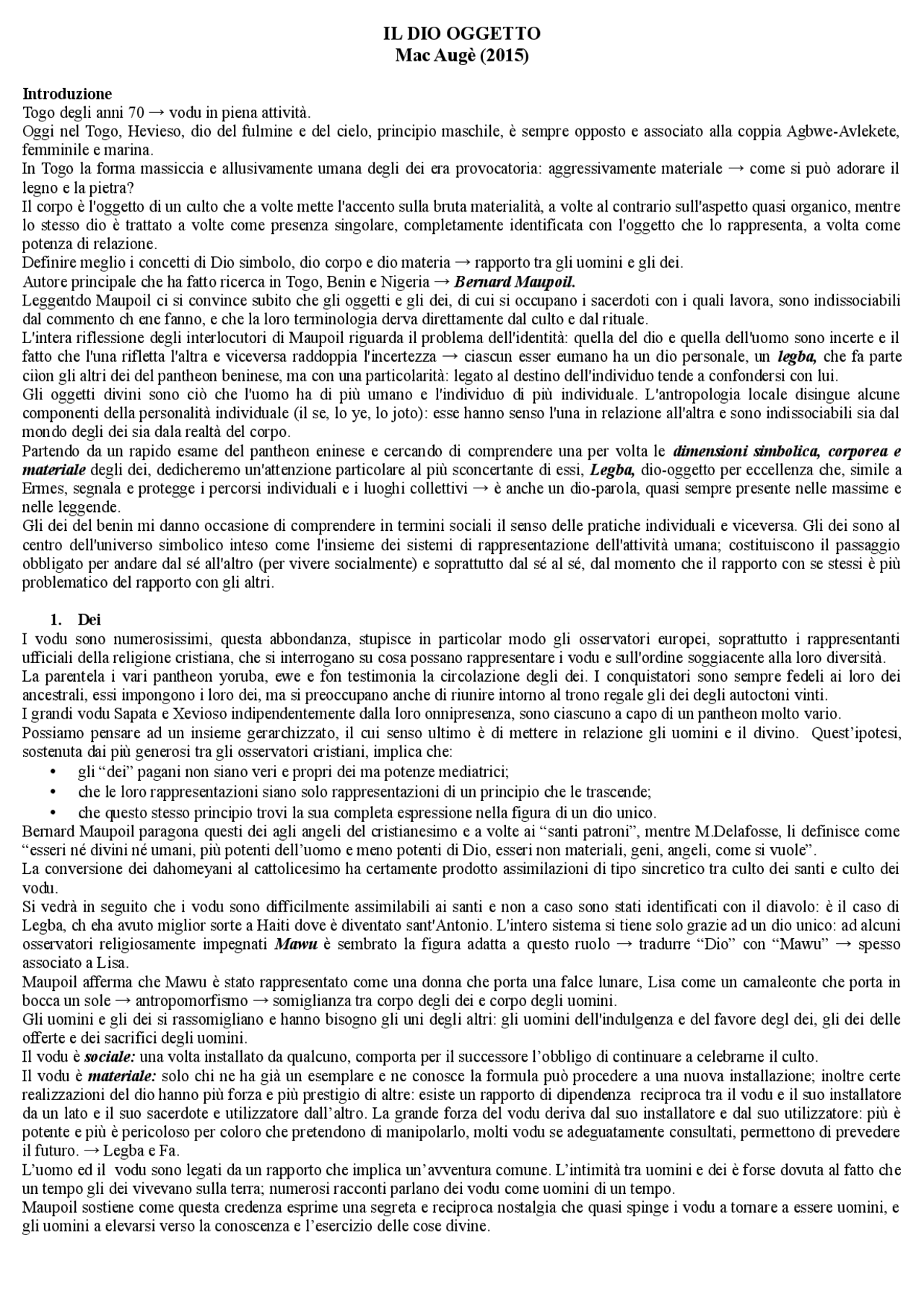 Il Dio Oggetto Di Marc Augè Docsity