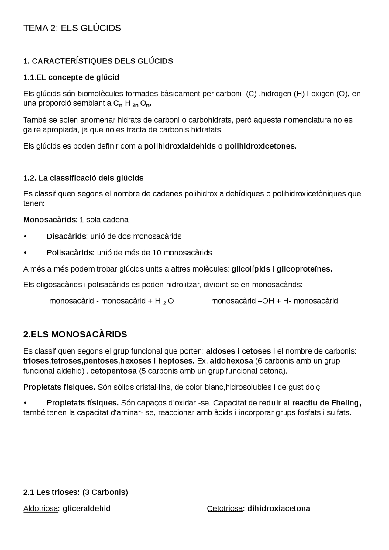 Resum De Biologia Del Tema De Glúcids Docsity