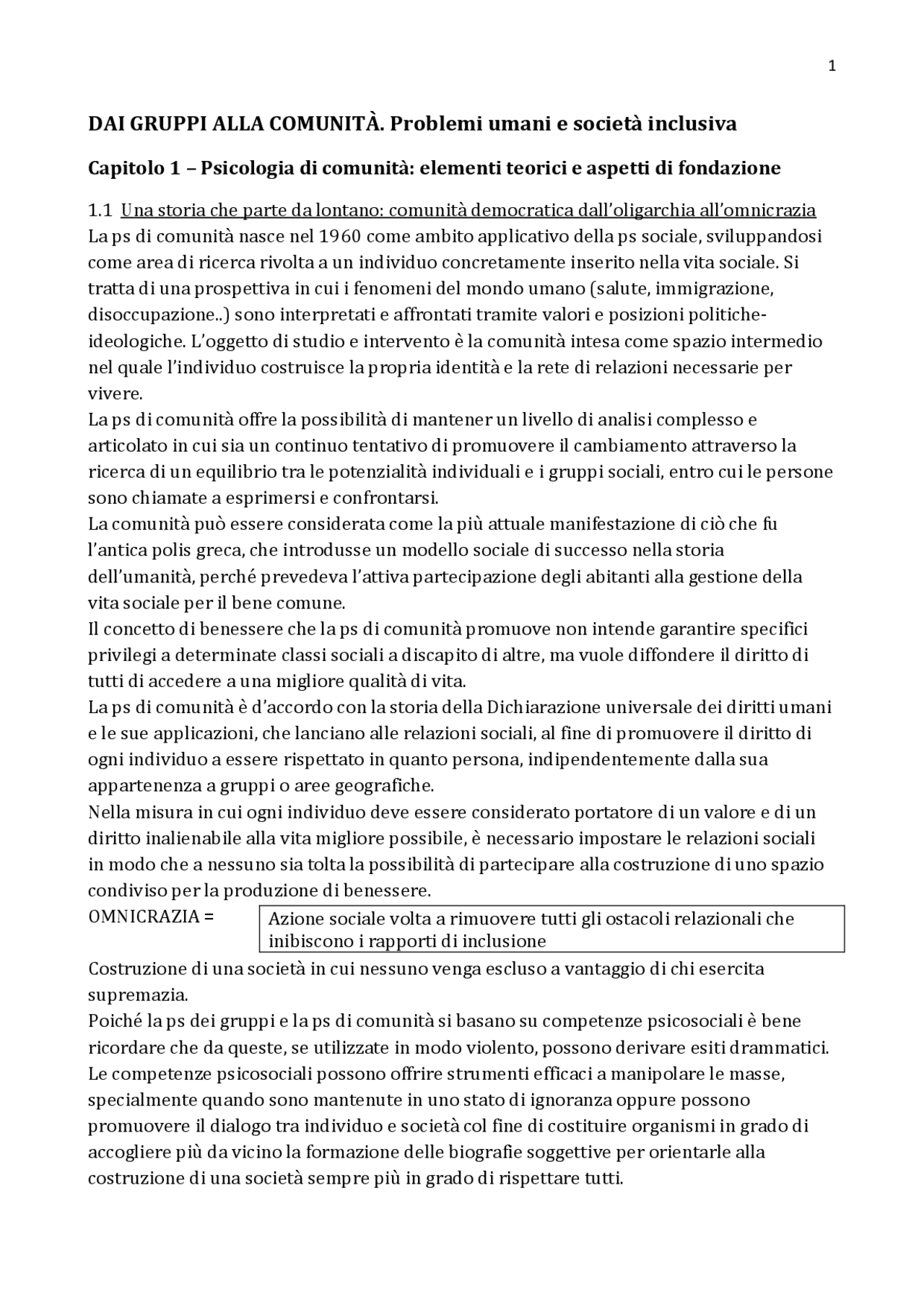 Riassunto Dai Gruppi Alla Comunità Problemi Umani E Società