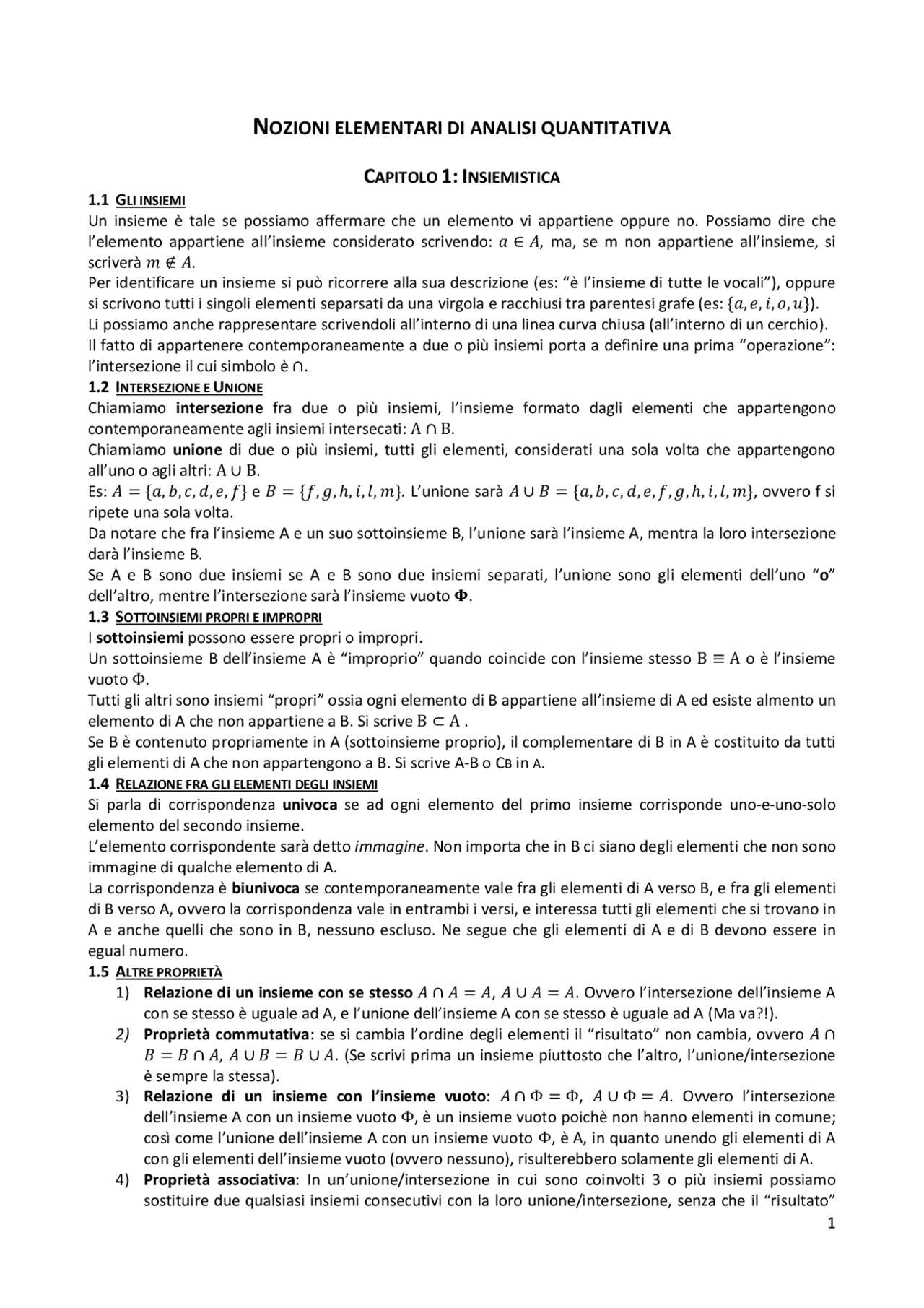 Nozioni Elementari Di Analisi Quantitativa Docsity