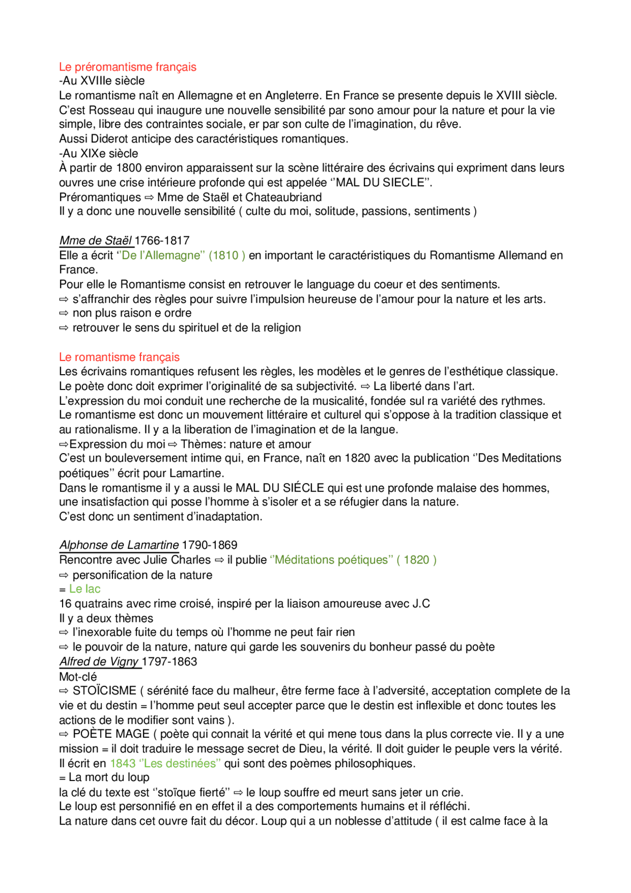 Francese V Liceo Staël Vigny Hugo Stendhal Balzac Flaubert Zola