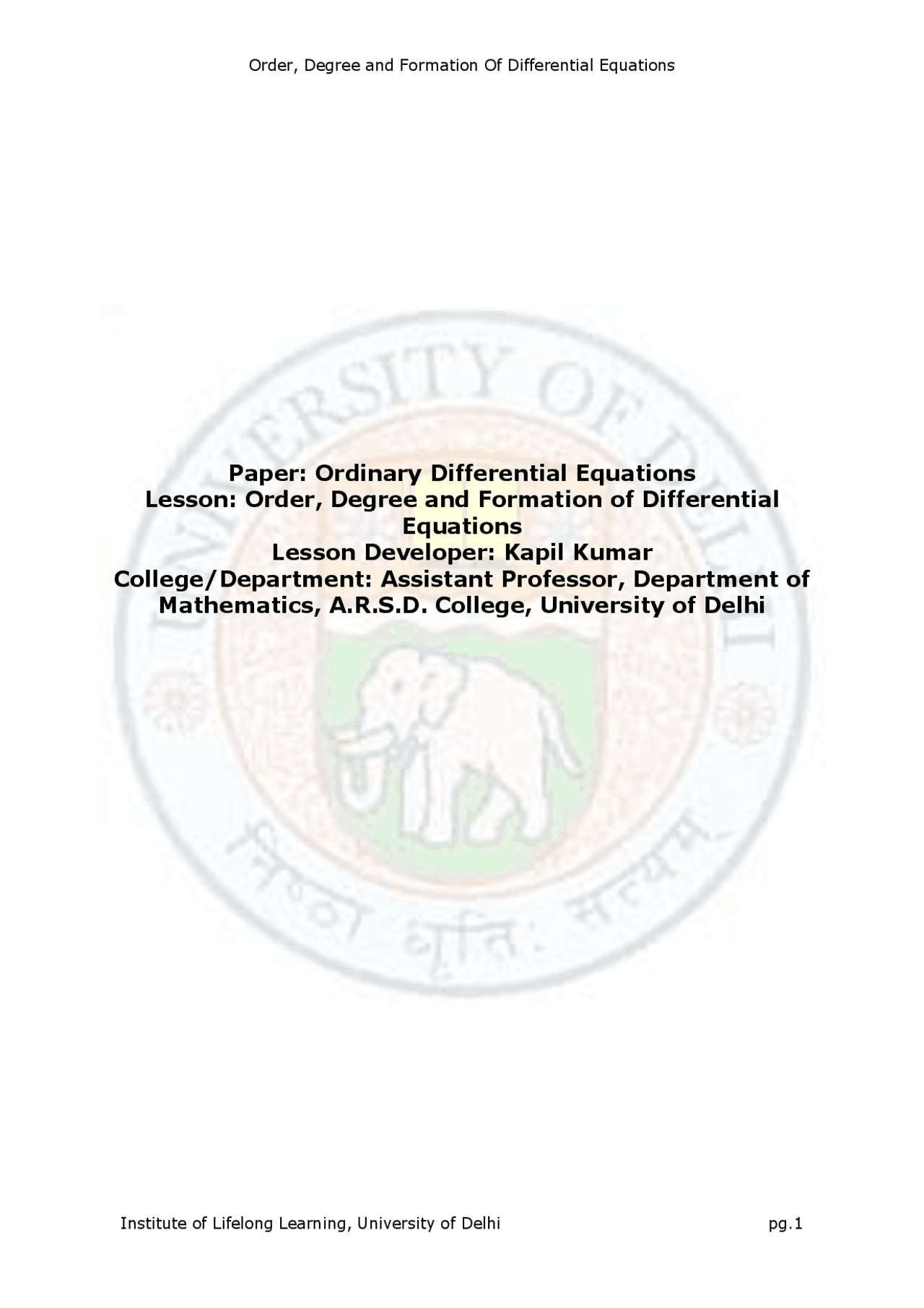 Differential Equation Docsity