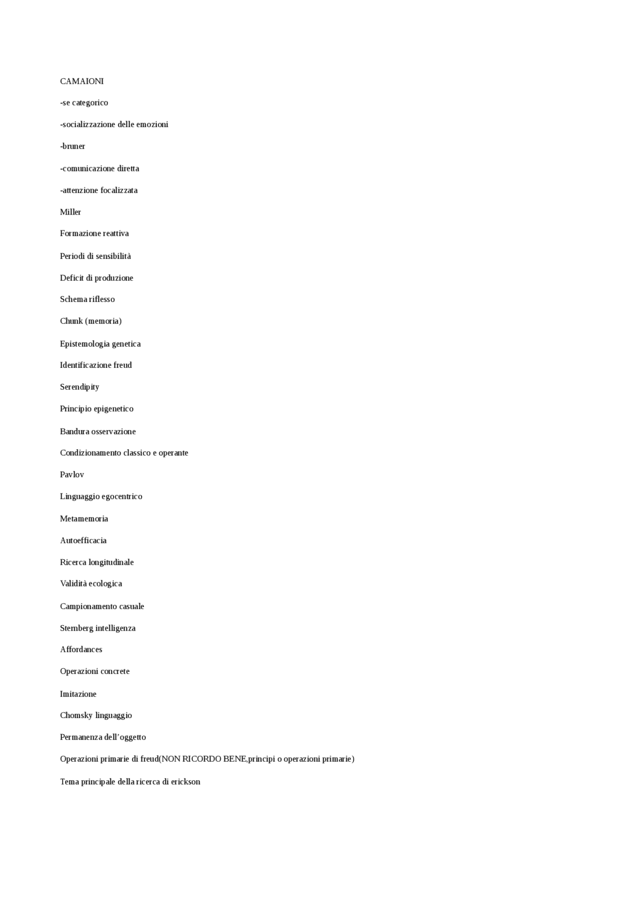 Domande Psicologia Dello Sviluppo Testo Camaioni Docsity
