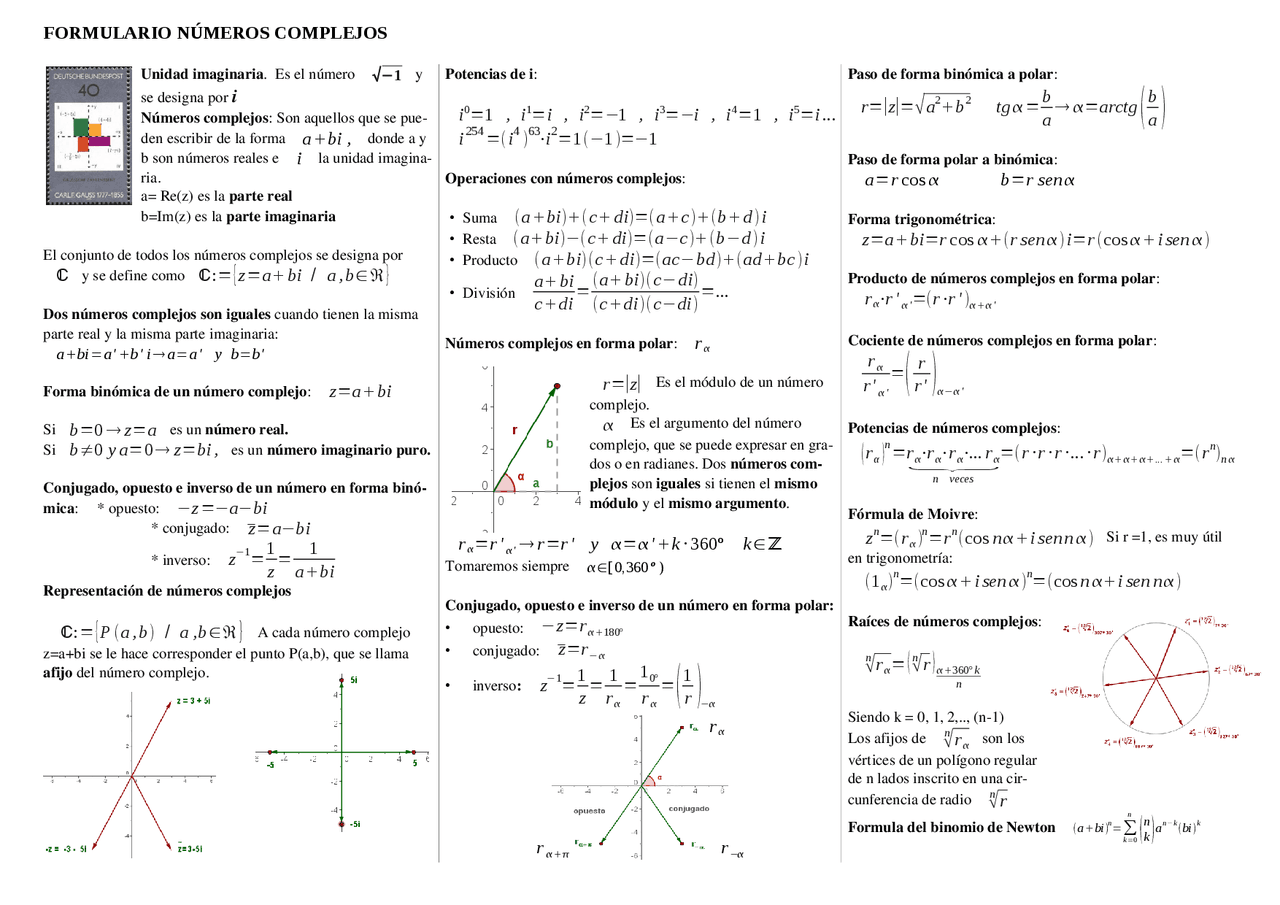 Formulario De Numeros Complejos Docsity
