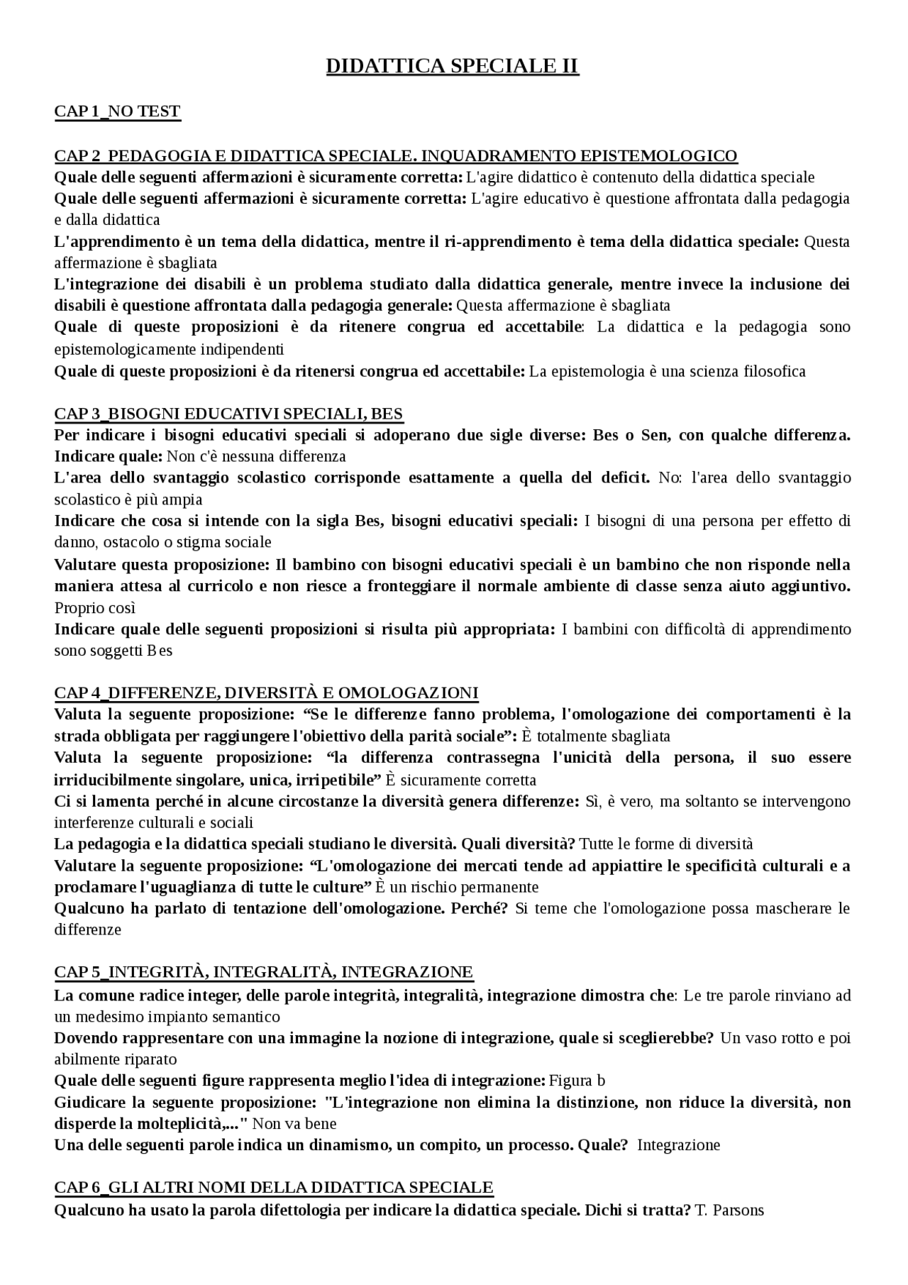 Test Didattica Speciale 2 Università Telematica Pegaso Prove Desame
