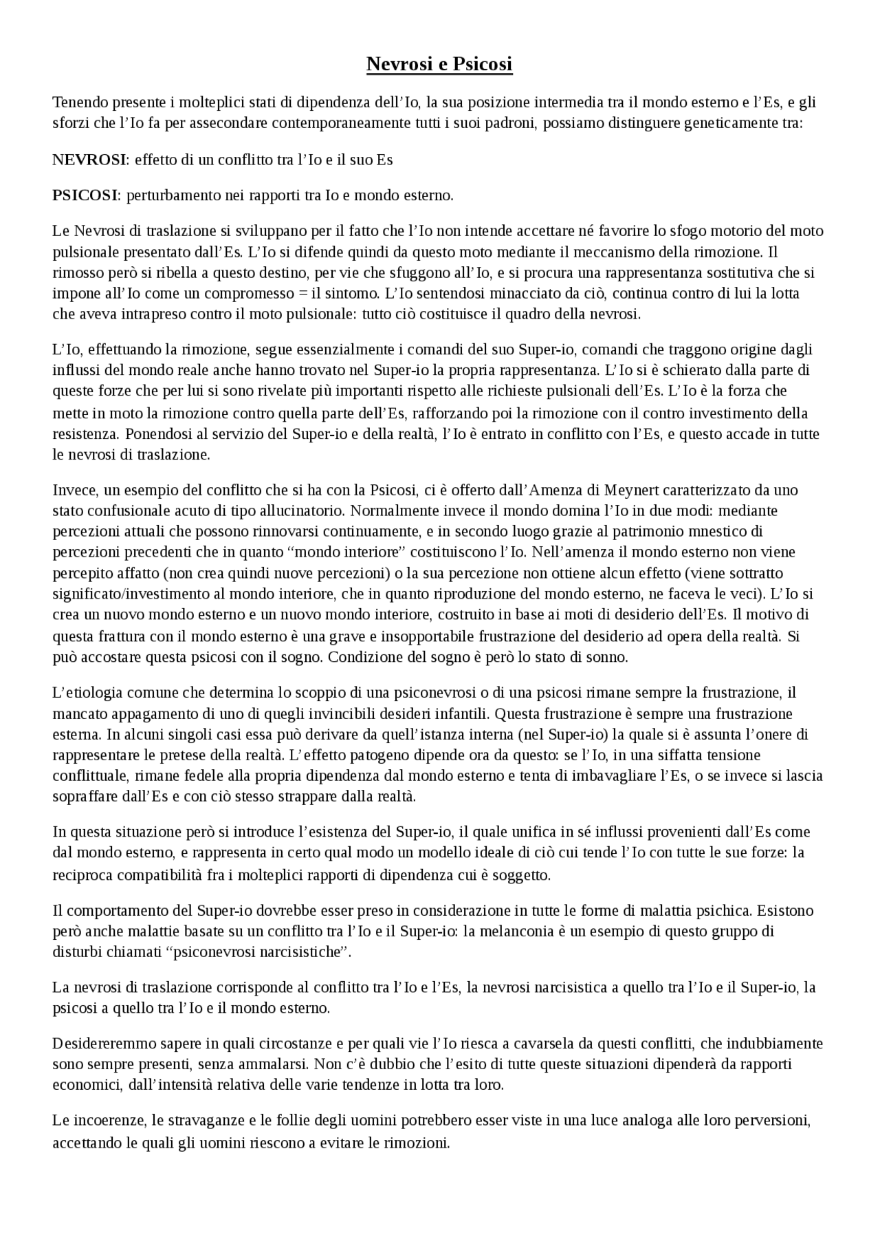 Appunti Freud Nevrosi E Psicosi Docsity