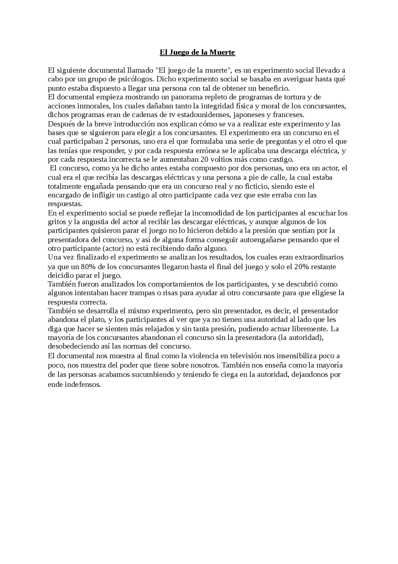 juego de la muerte, resumen de documental | Ejercicios de Comunicación ...