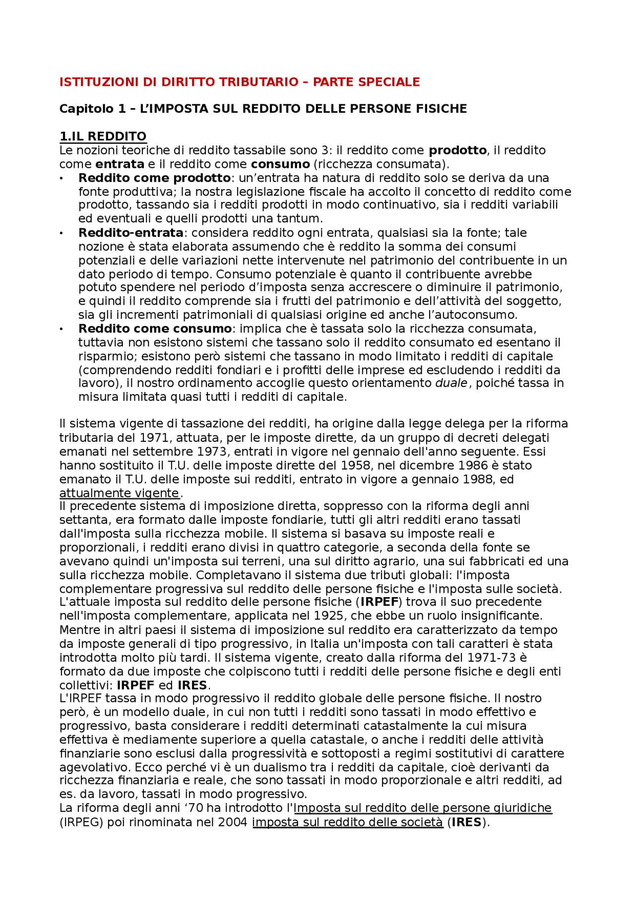 Istituzioni Di Diritto Tributario Parte Speciale Tesauro Docsity