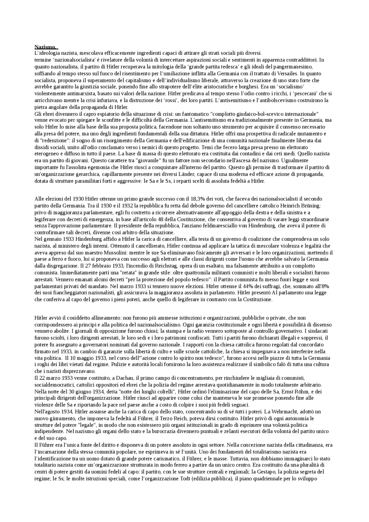 Riassunto Nazismo Completo Storia Docsity