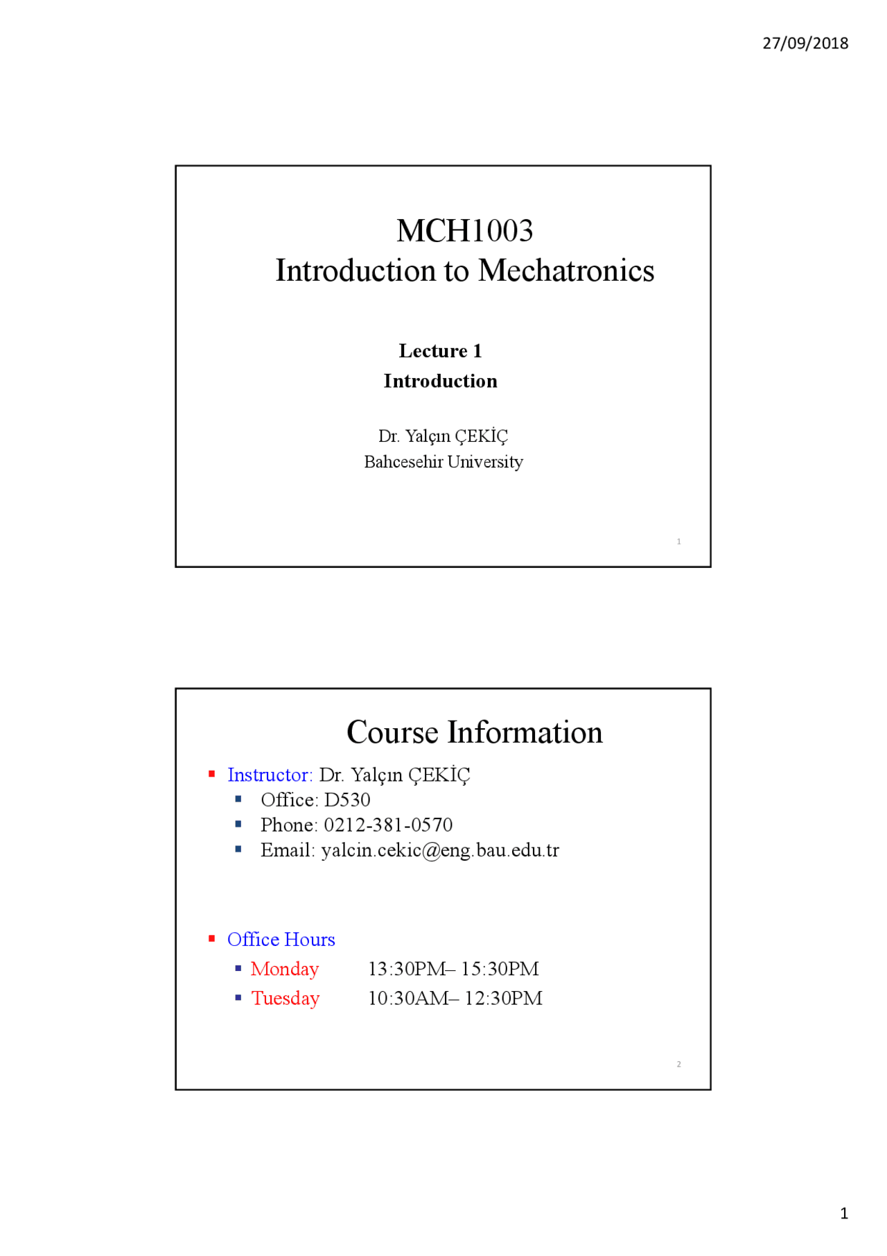 Introduction To Mechatronics Lecture Notes Interior Design Docsity