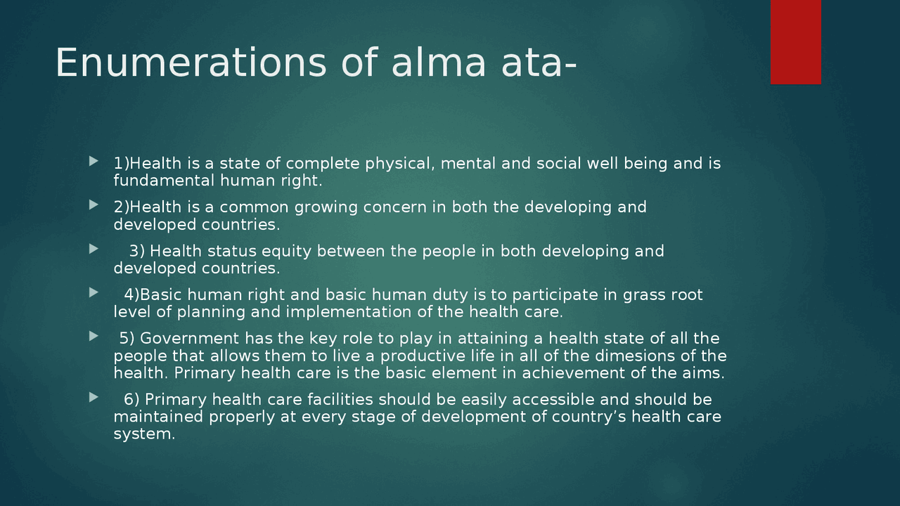 Alma Ata Declaration: Principles of Primary Health Care | Essays ...