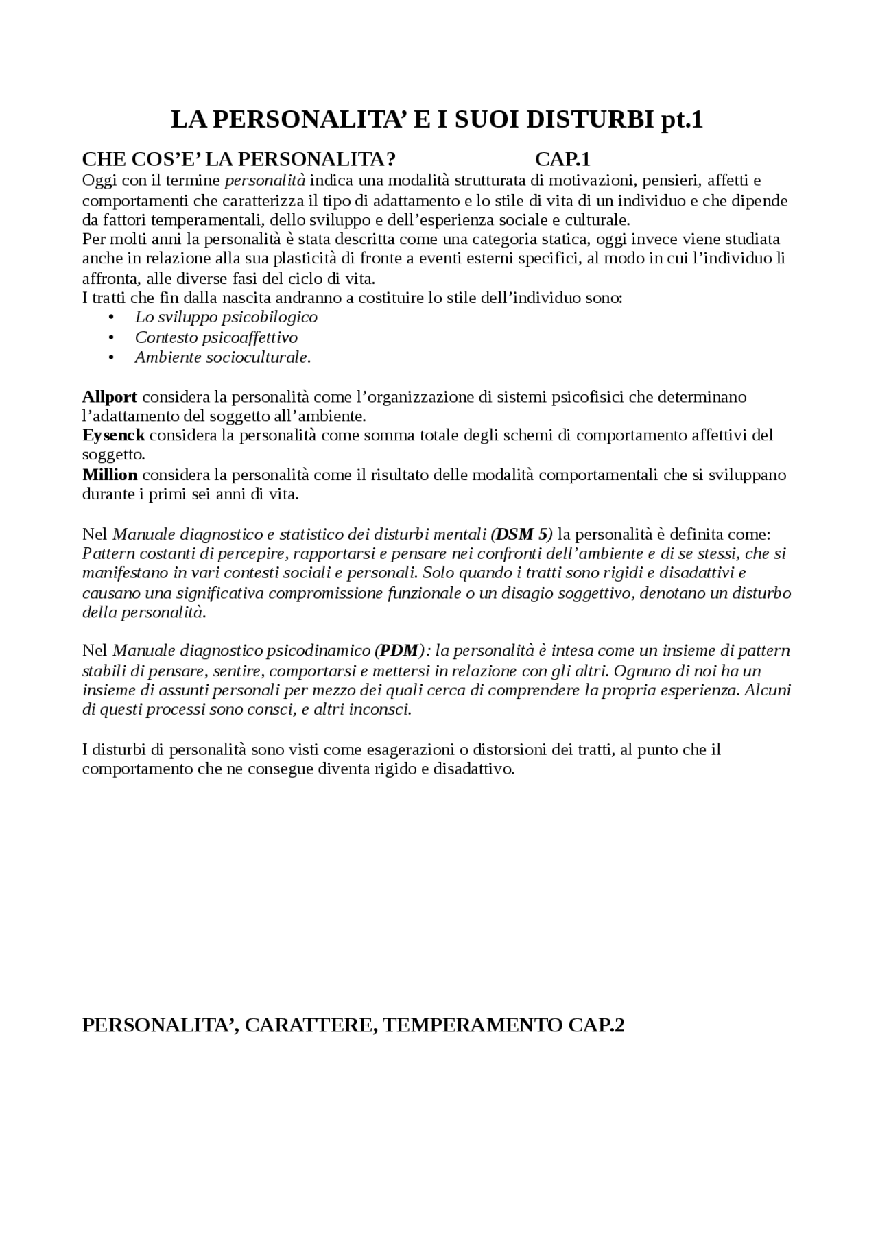 La Personalità E I Suoi Disturbi Parte 1 Docsity