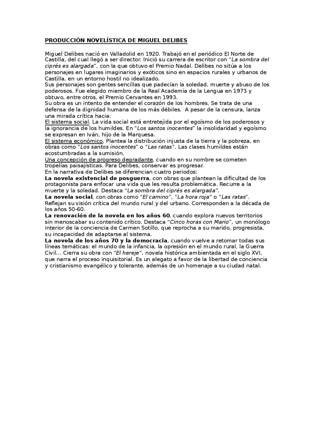 Apuntes Miguel Delibes 2º Bach Selectividad Evau Ebau Exámenes