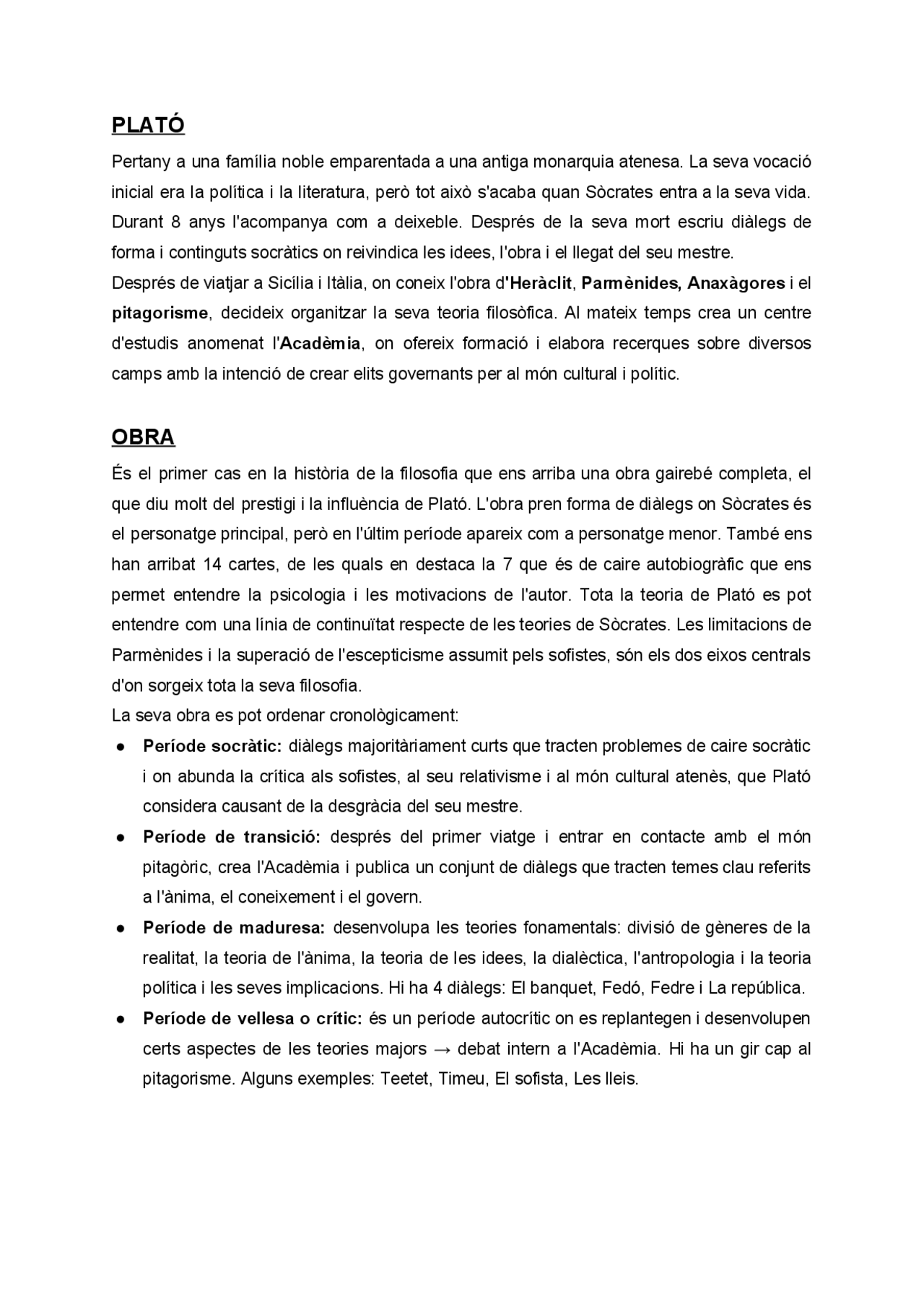 Resum De Plató Filosofia 2n Batxillerat Docsity