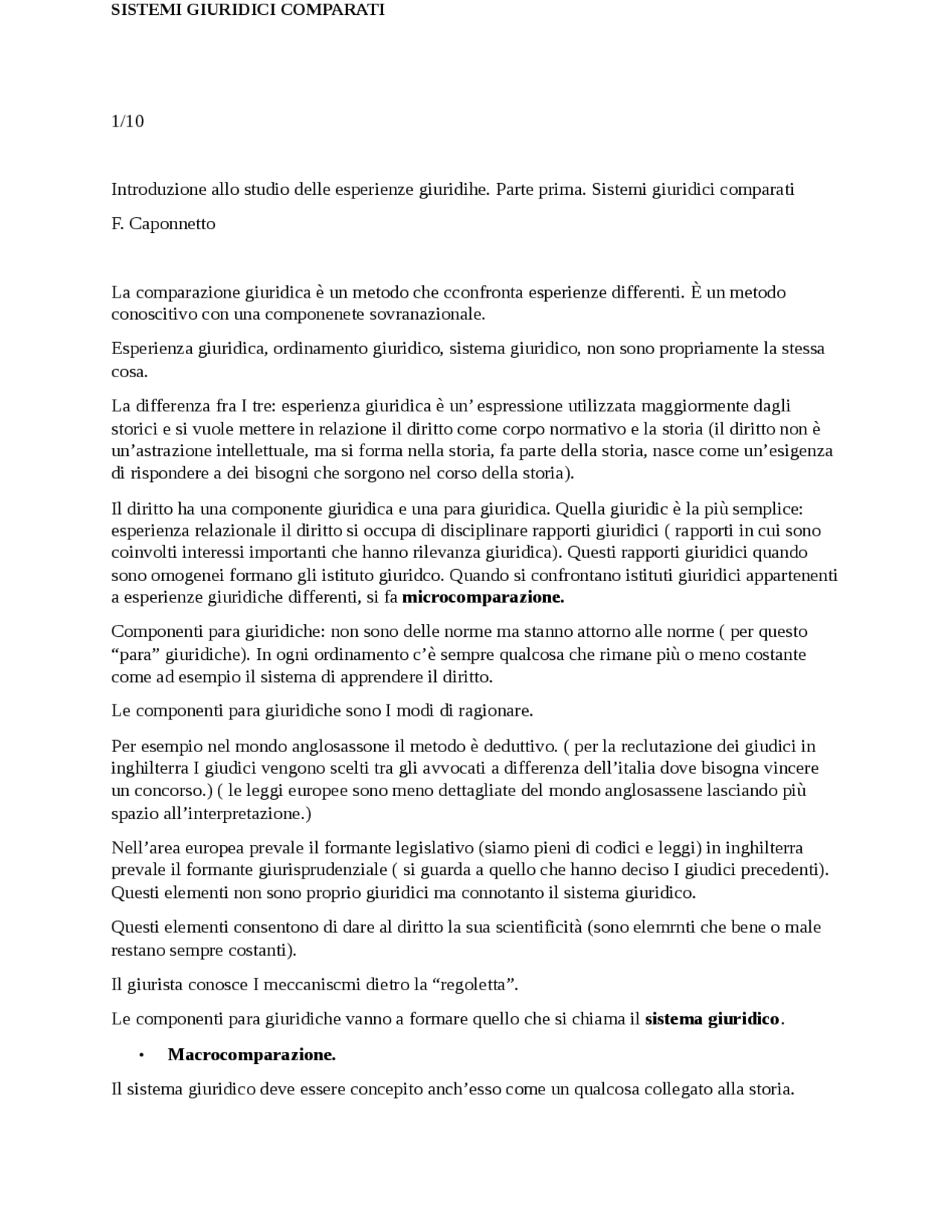 Appunti Sistemi Giuridici Docsity