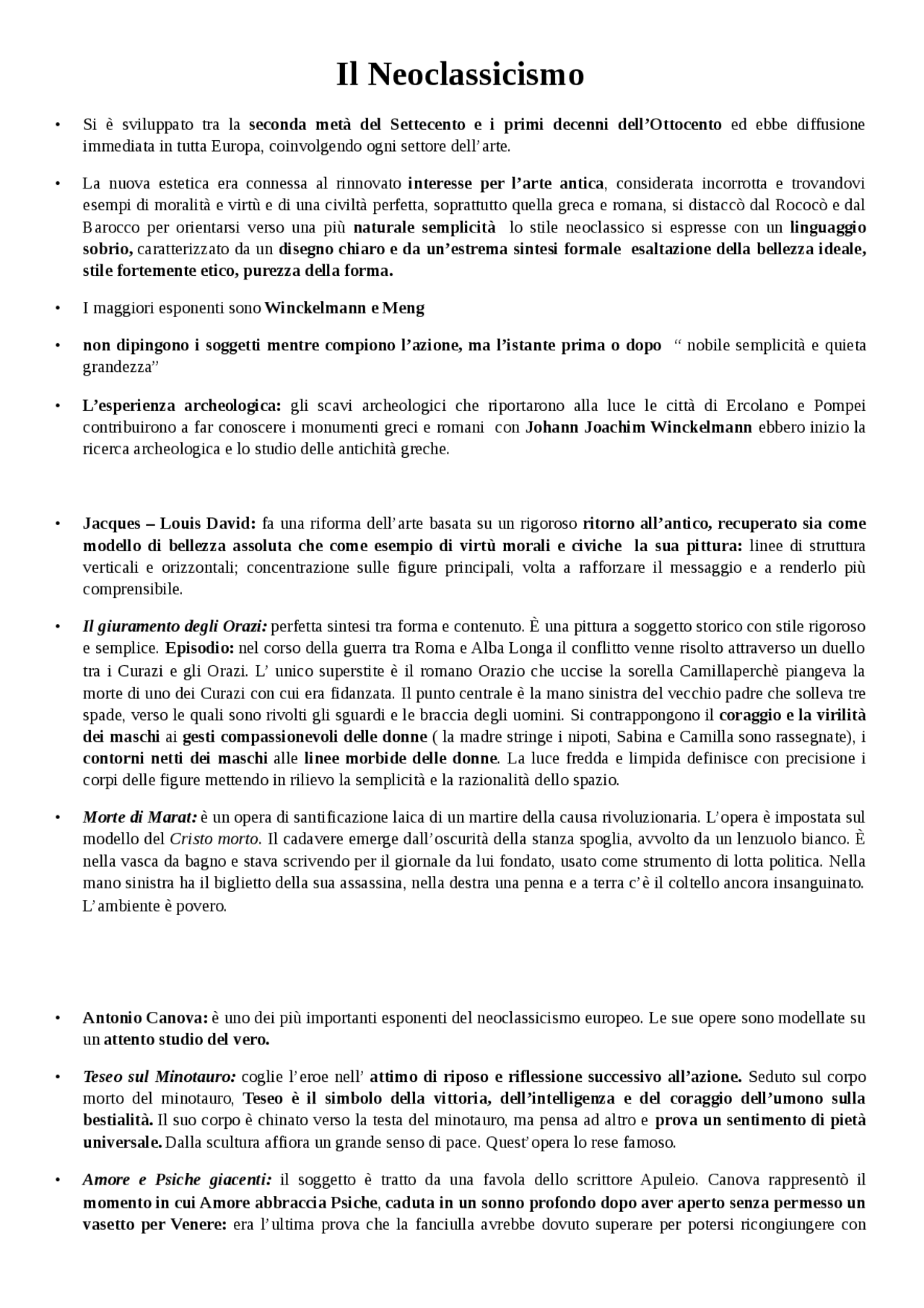 Il Neoclassicismo Appunti Docsity
