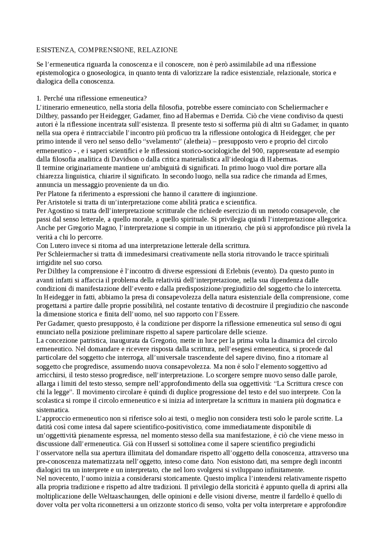 Ermeneutica Avanzata Docsity