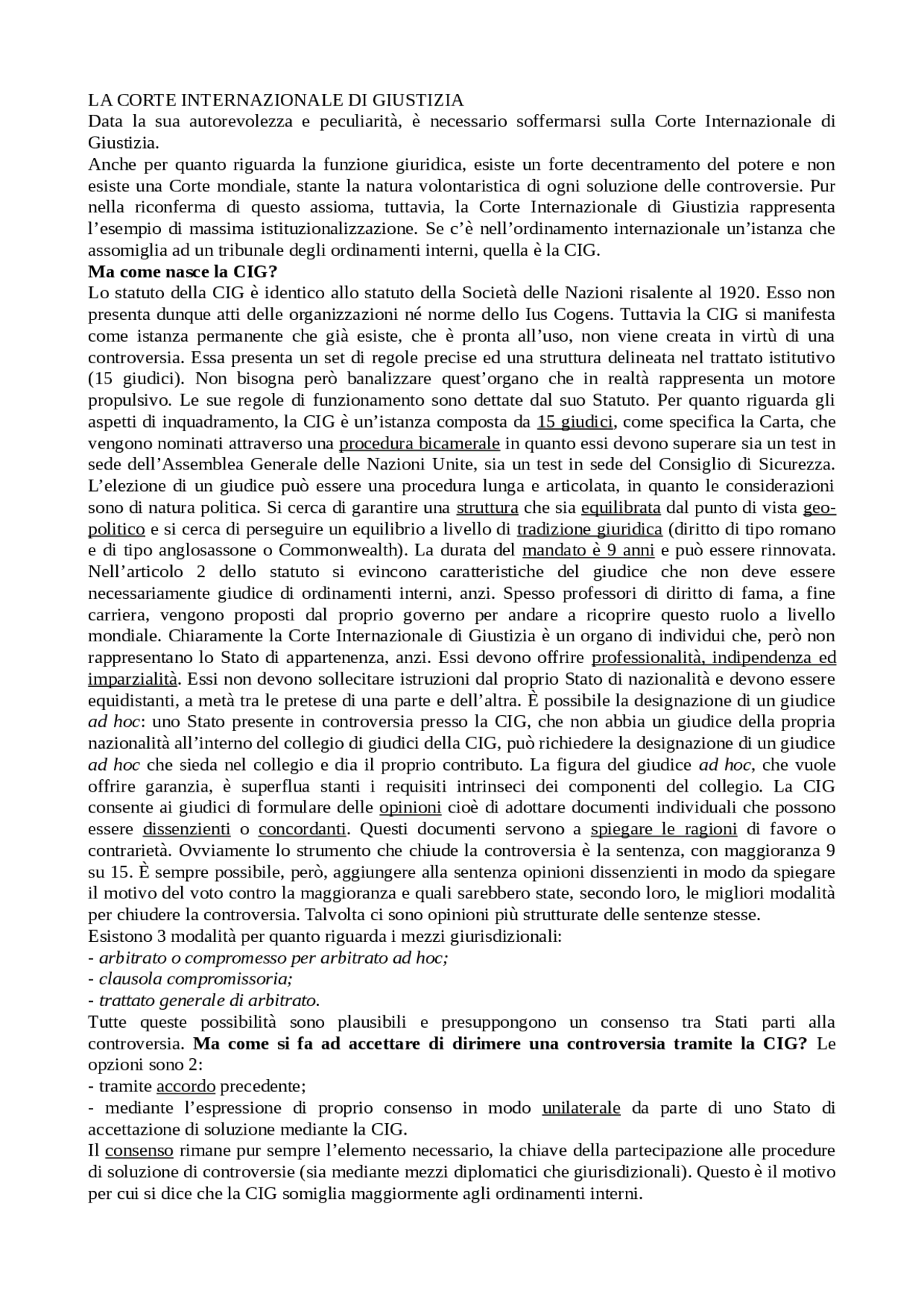 La Corte Internazionale Di Giustizia Docsity