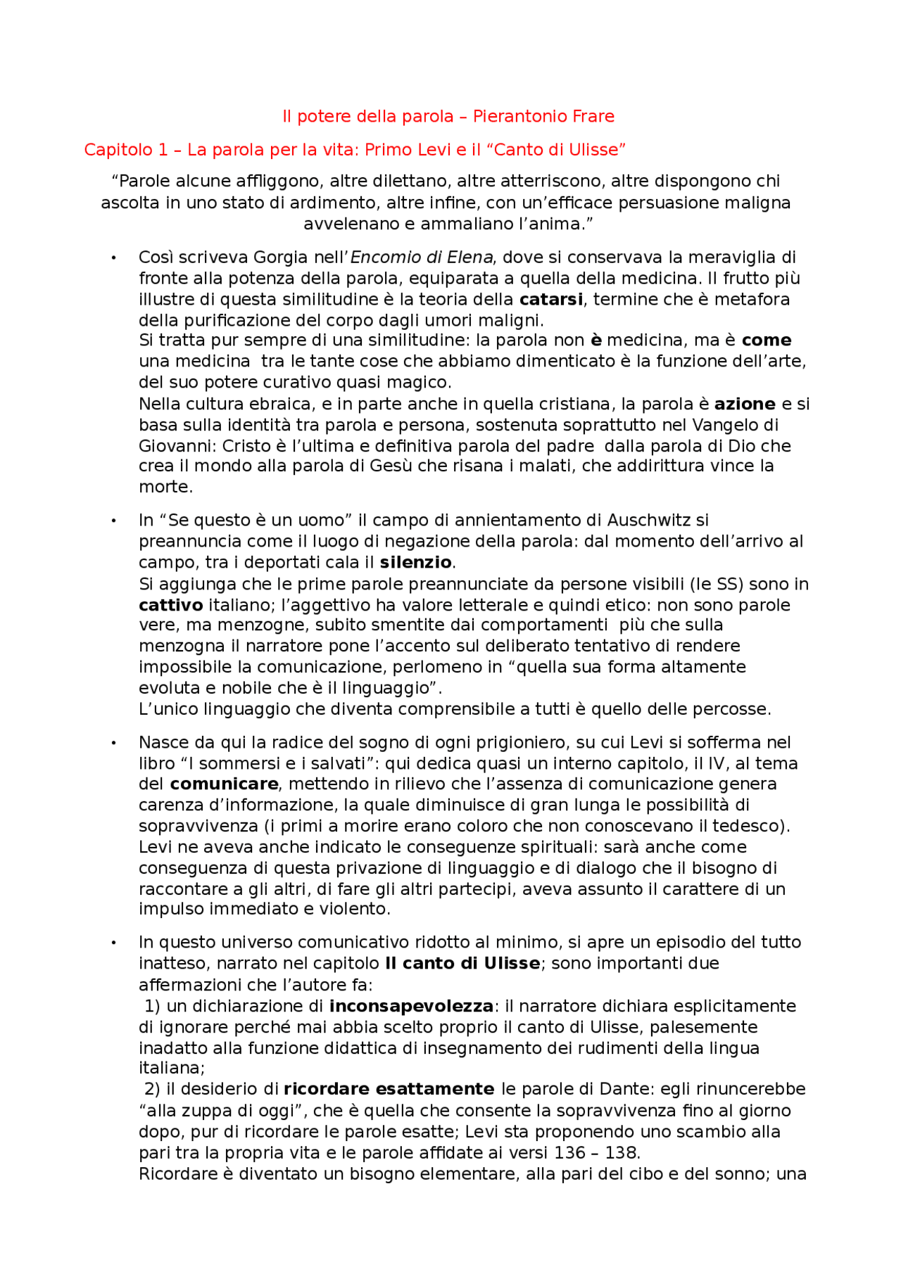 Il potere della parola - Pierantonio Frare | Dispense di Letteratura Italiana | Docsity