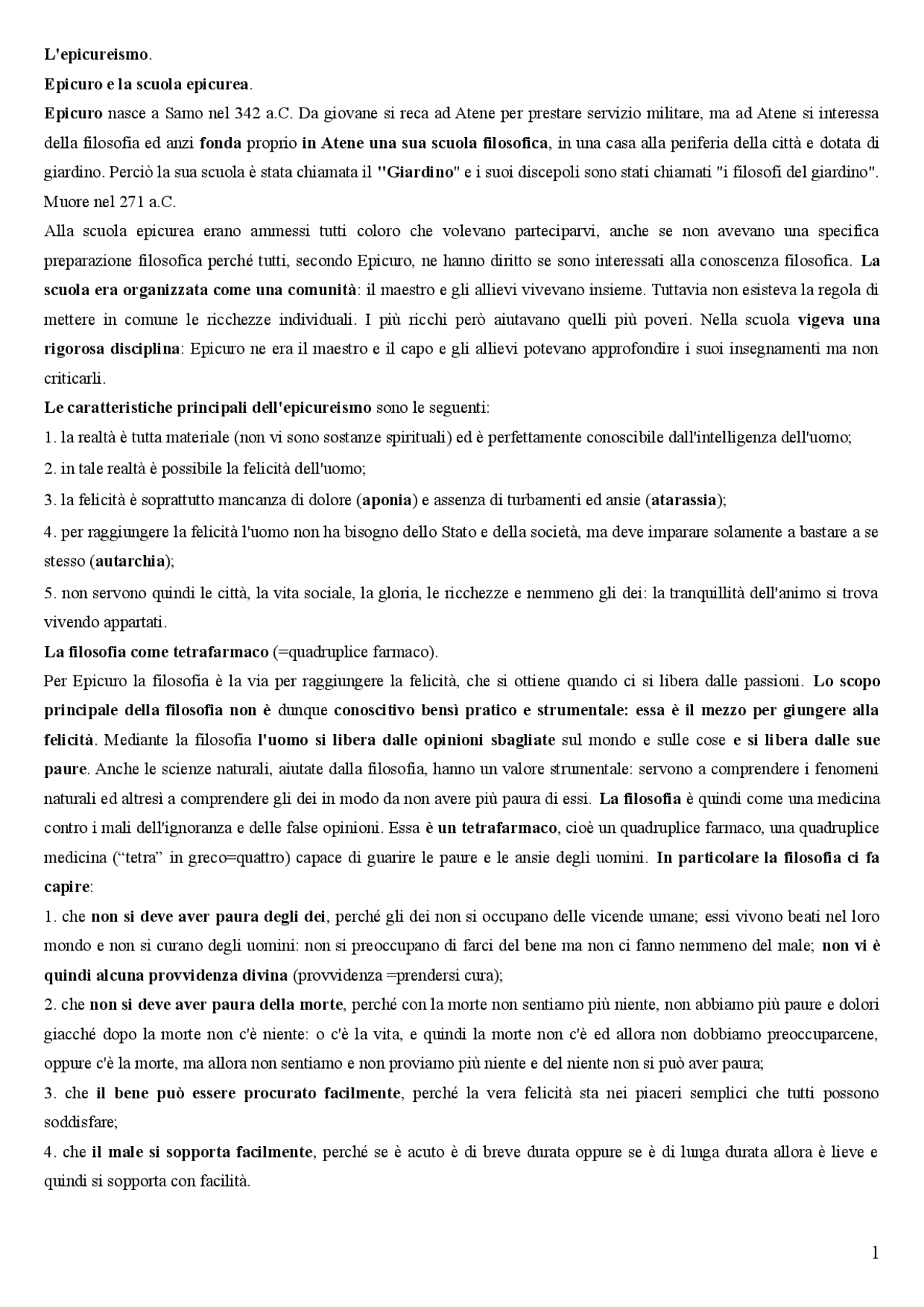 Riassunto Epicureismo Docsity